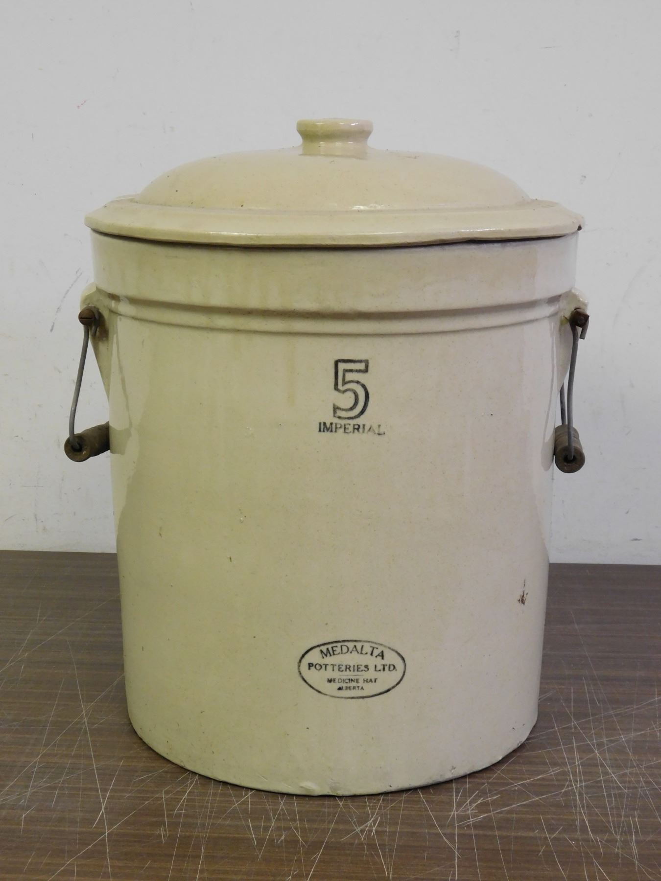 Vintage Medalta Pottery Stoneware Large Imperial 5 Gallon Crock with Lid