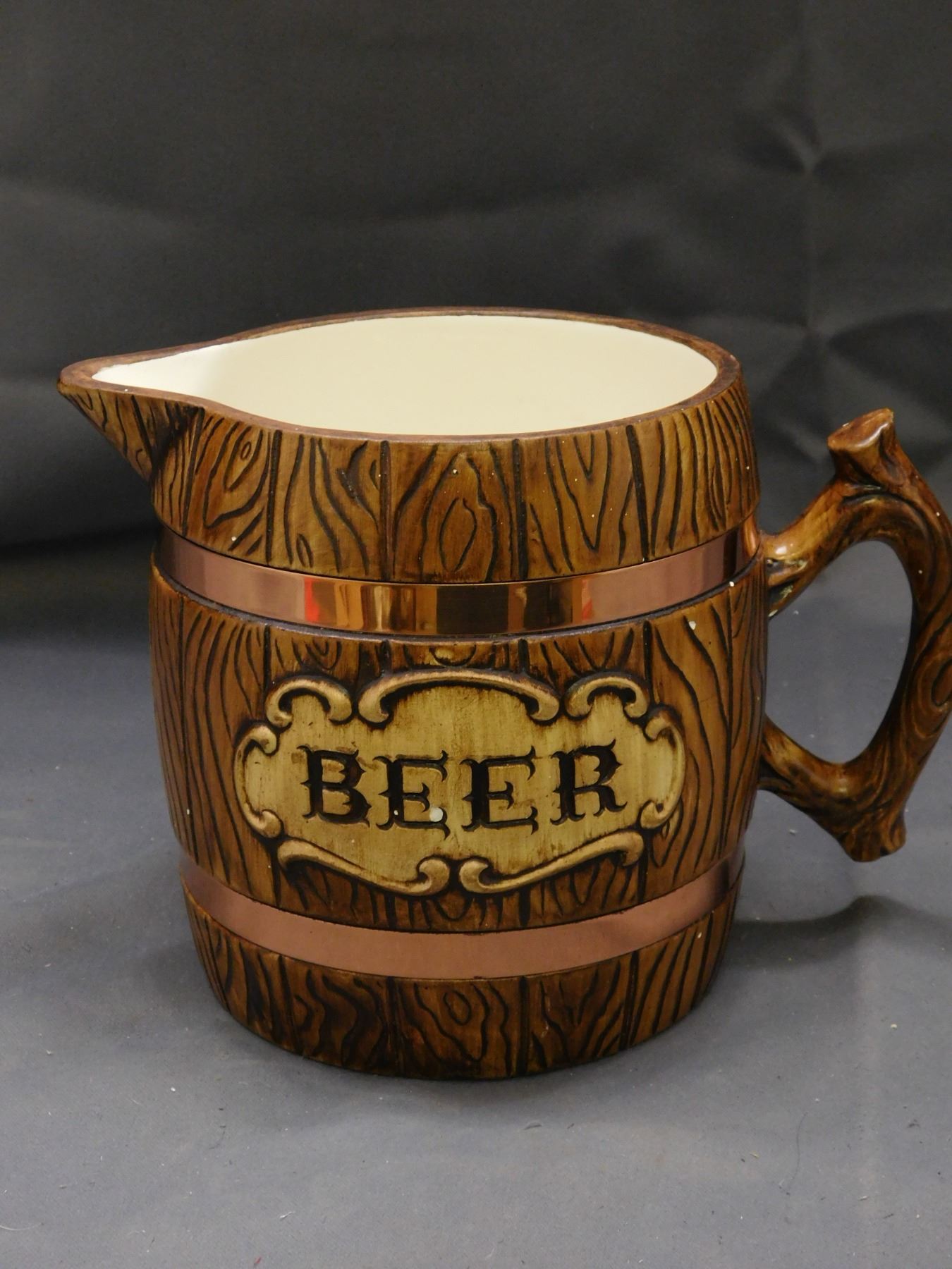 Ceramic Beer Barrel Pitcher with Rose Gold Tone Bands