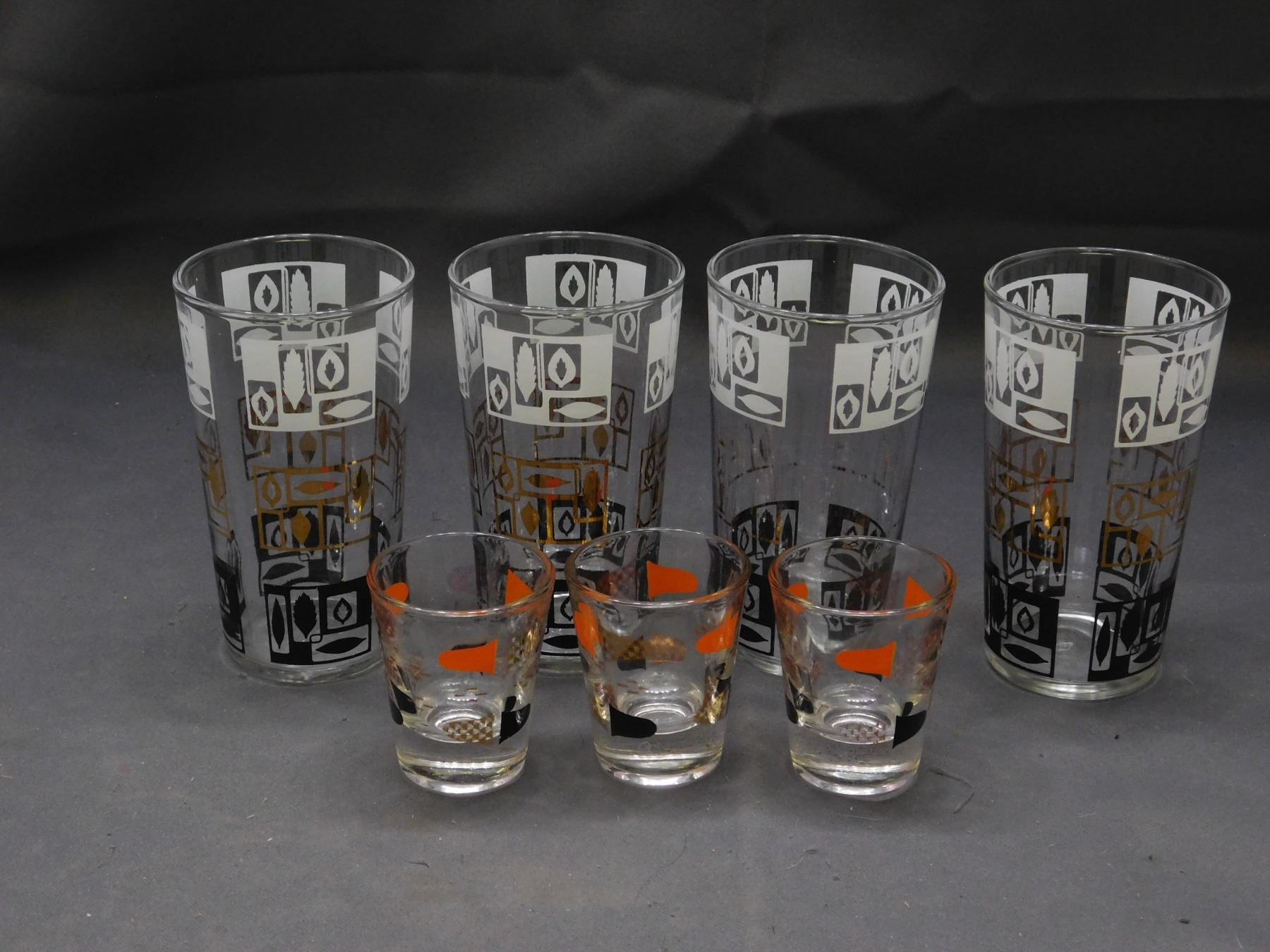 Lot of Vintage MCM Cups and Shot Glasses White, Gold, Black and Orange ...