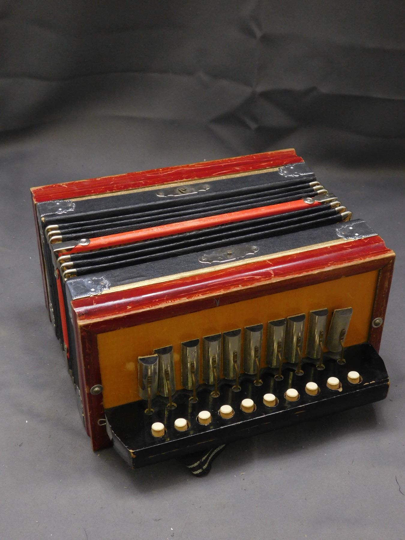 Old Wooden Squeeze Box Instrument Accordion