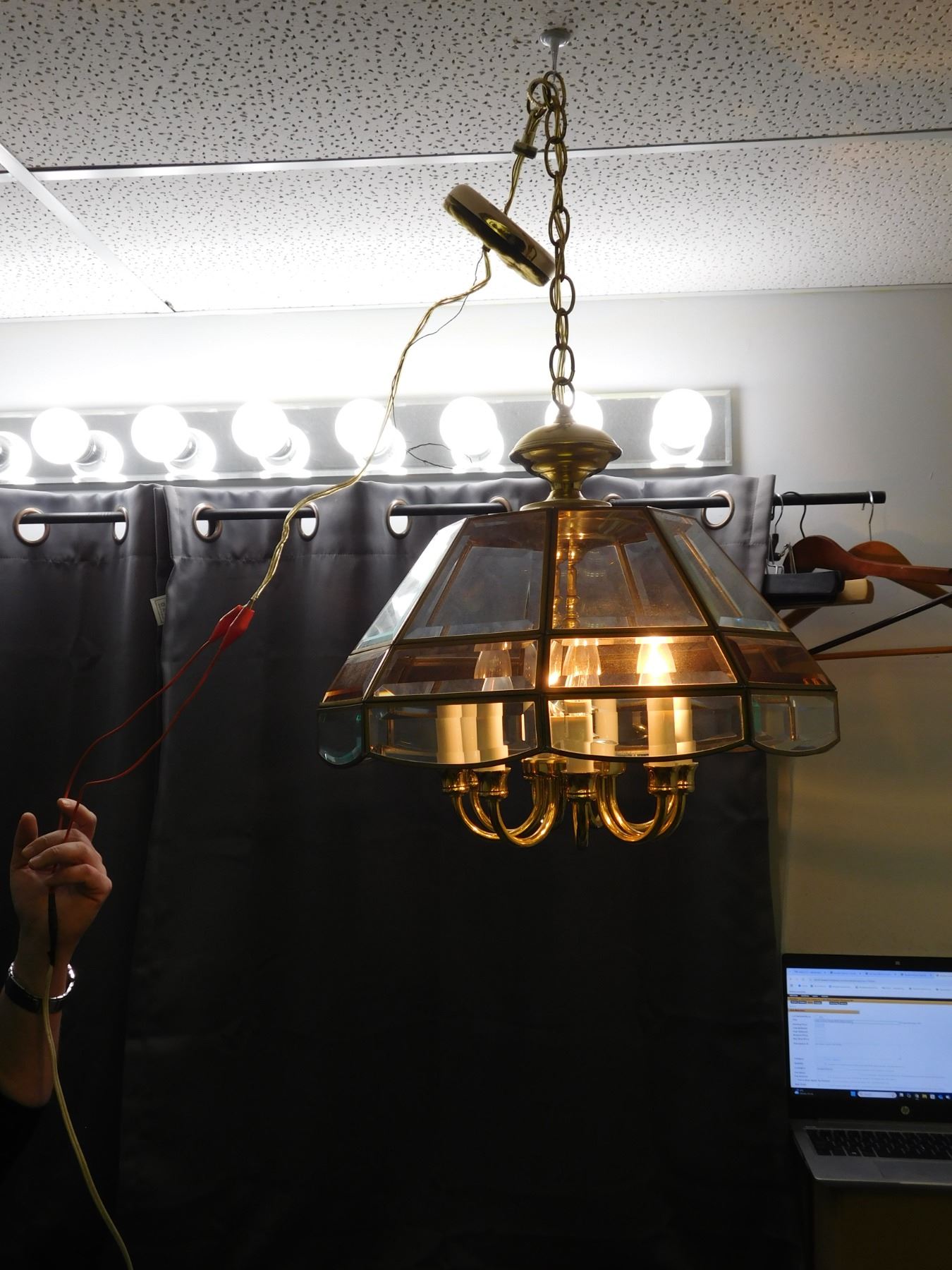 Glass & Brass Vintage MCM Ceiling Fixture Designer Frederick Raymond