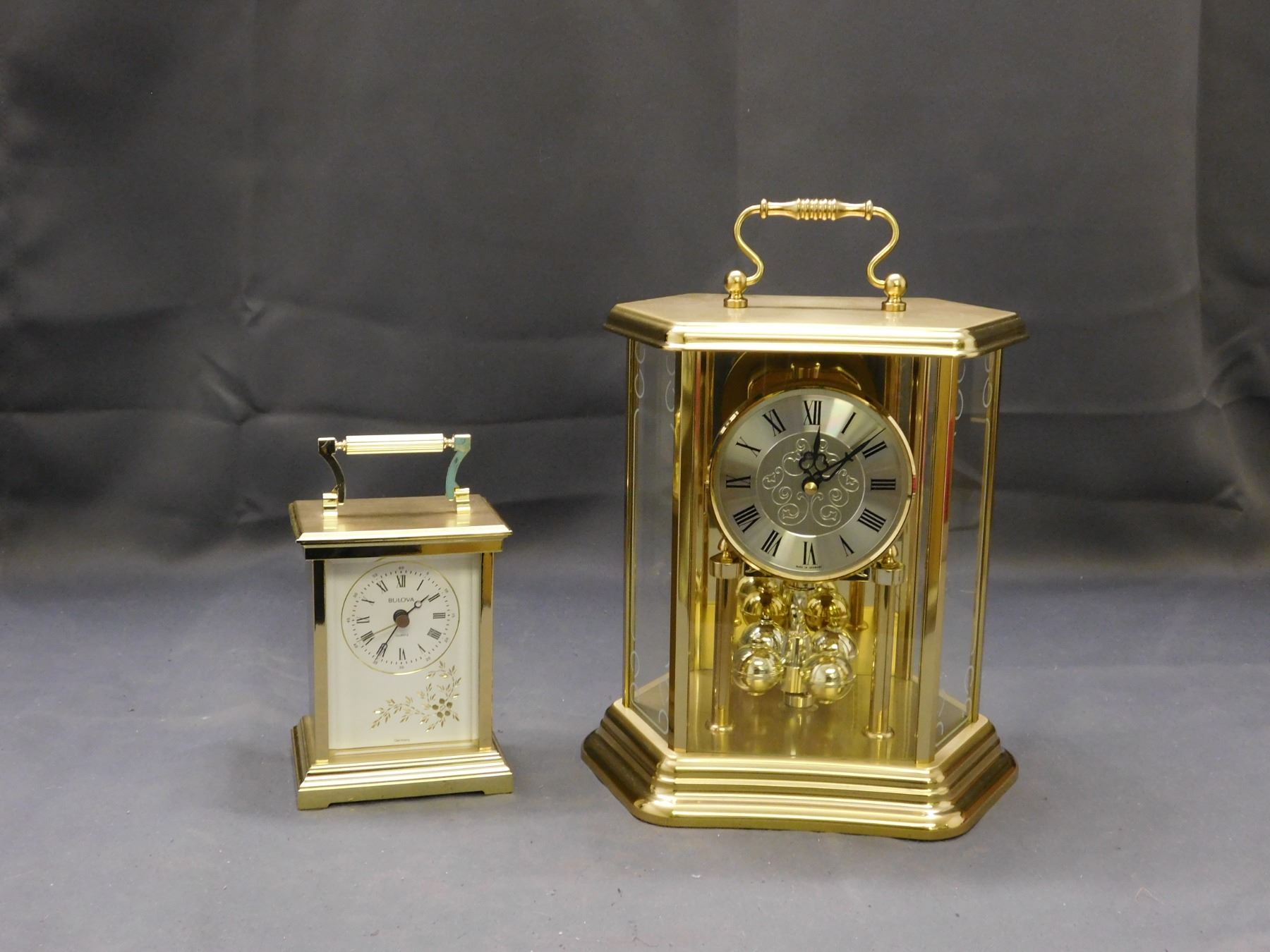 2 Bulova Quartz Carriage Clocks Gold Tone