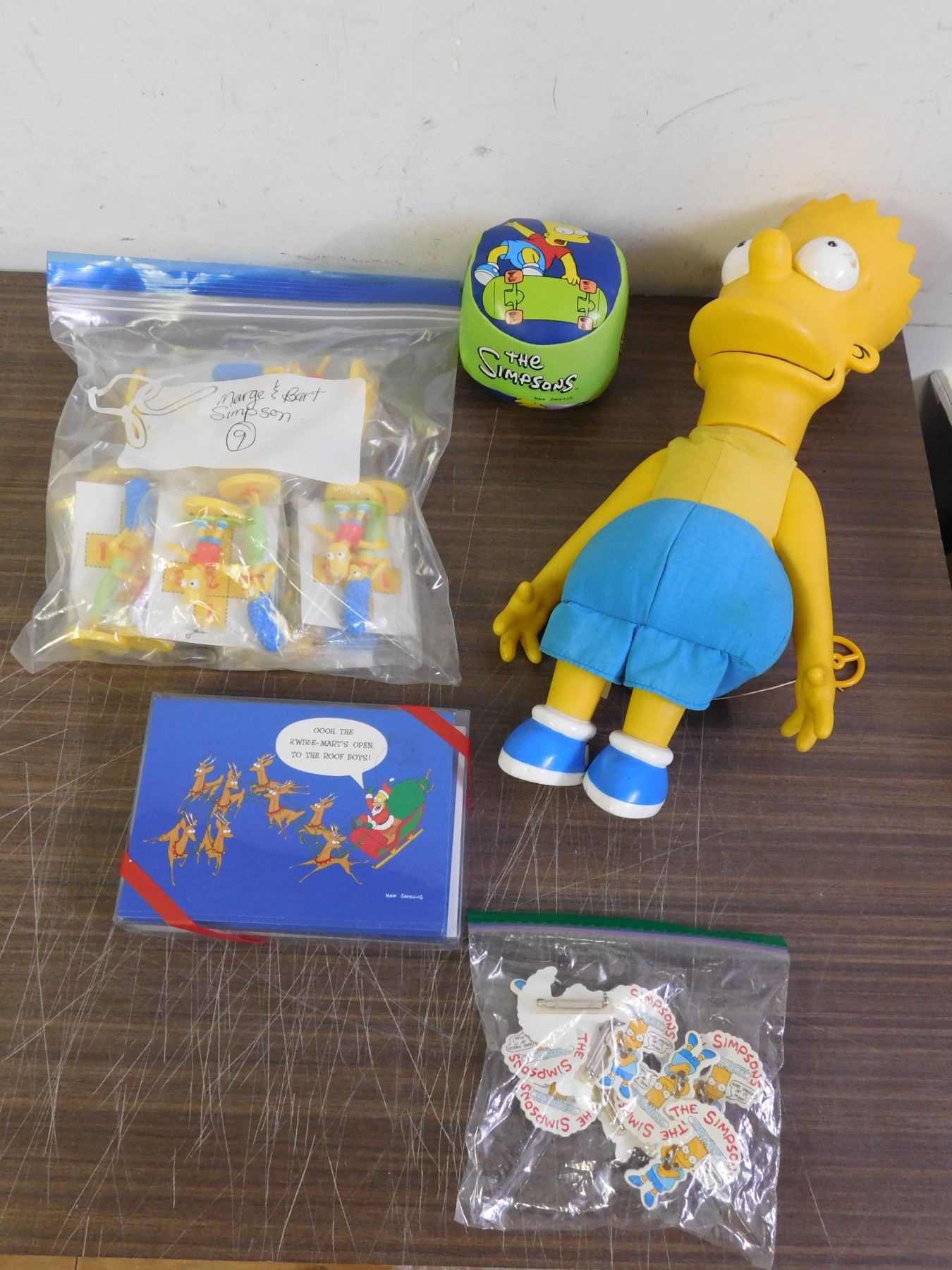 Lot of The Simpsons Merchandise Pins, Holiday Cards, Large Pull String ...