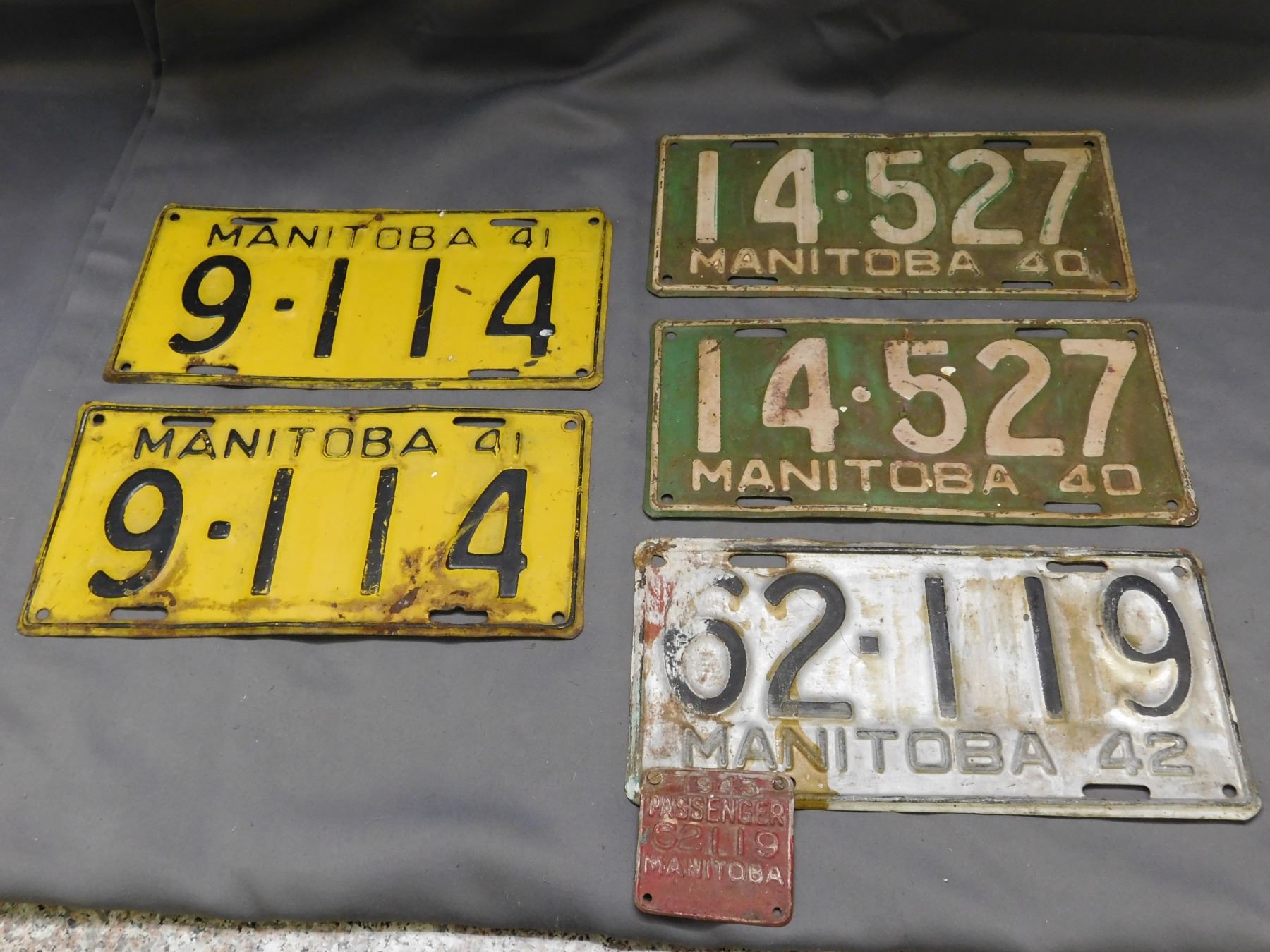 Lot of 5 Vintage 1940s Manitoba License Plates 1941, 1940, 1942 with ...