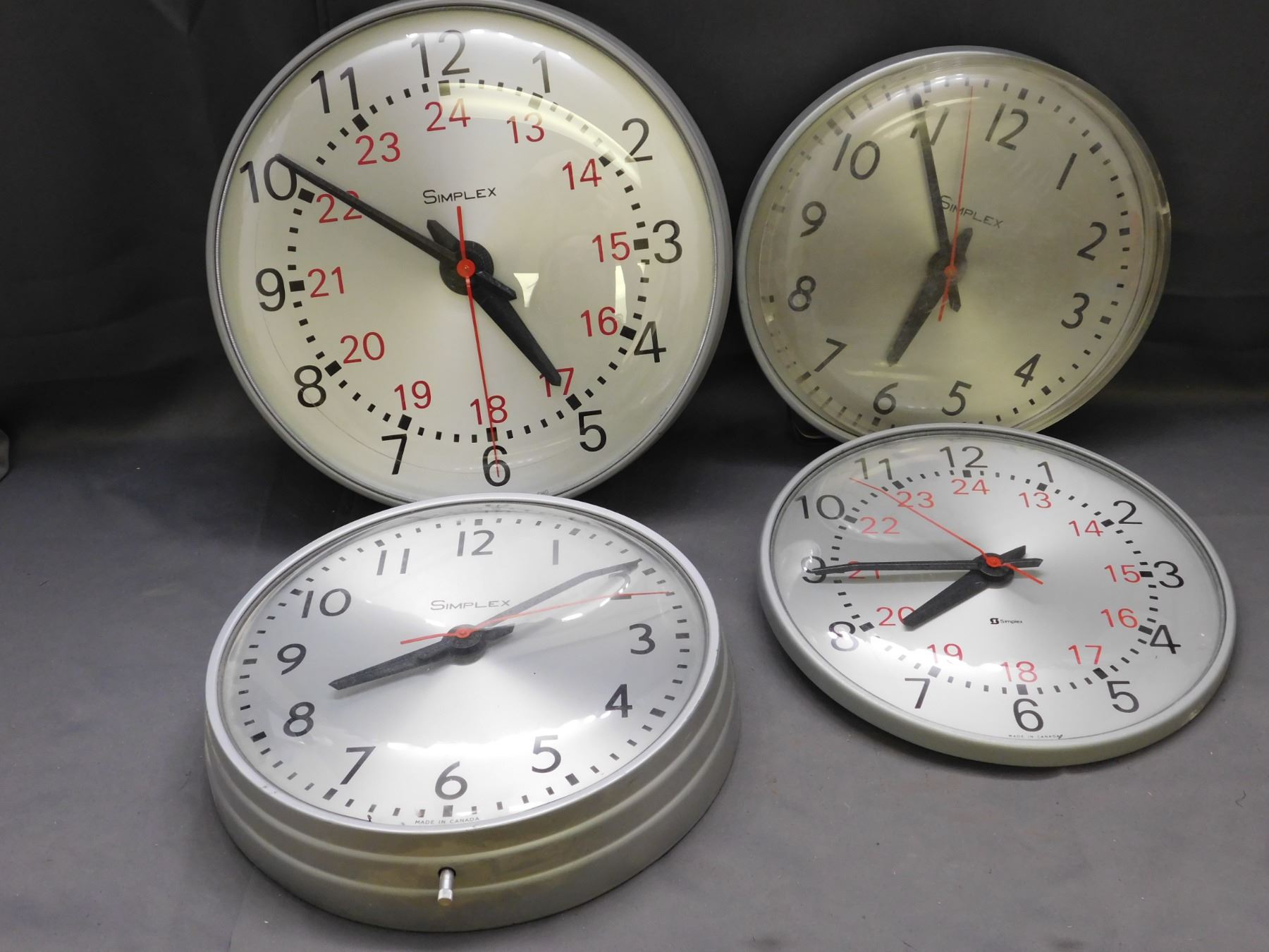 Lot of 4 Simplex Wall Clocks Commercial *as is*