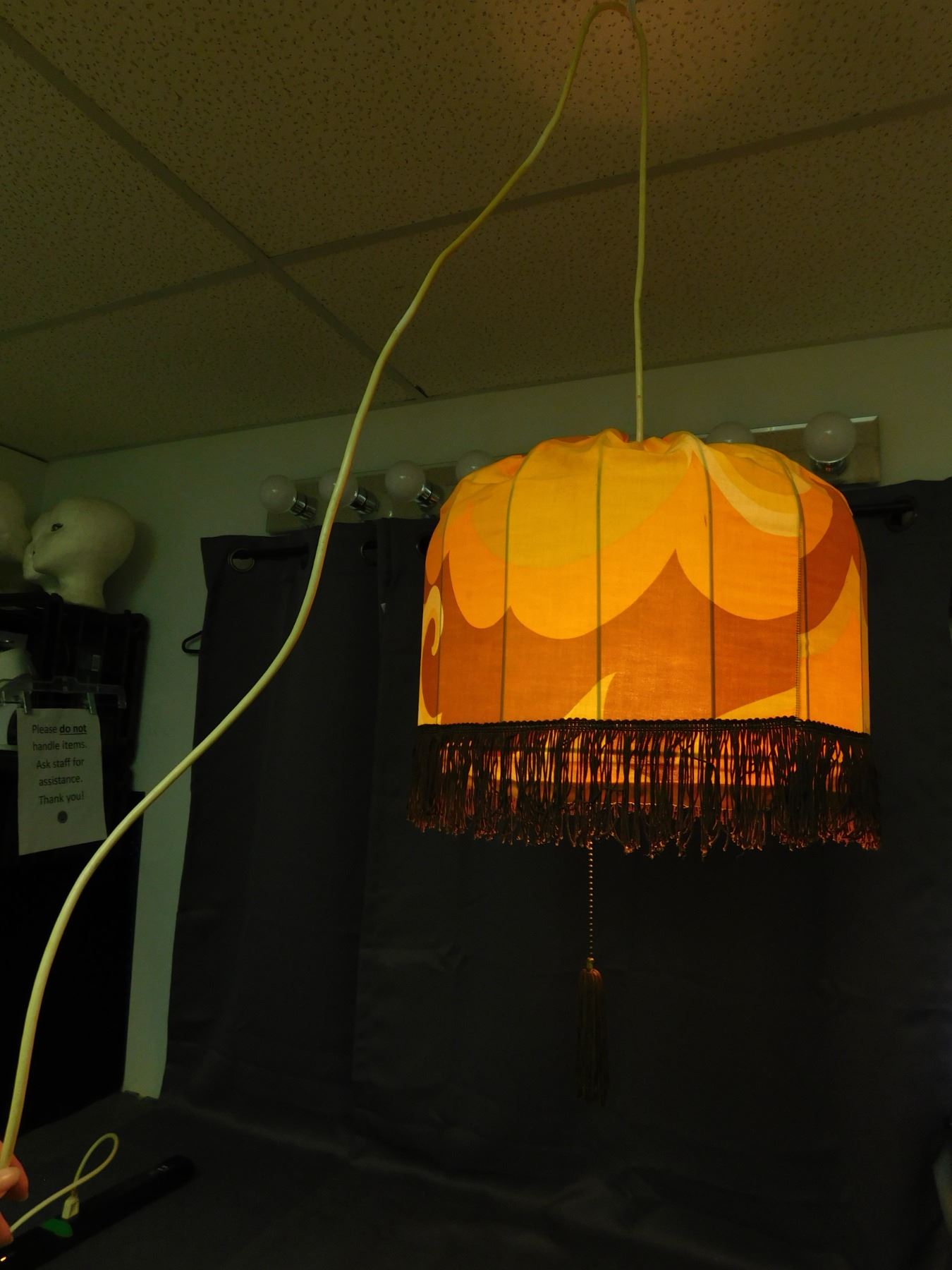 Vintage Retro MCM Mid Century Fabric Hanging Lamp with Fringe, Tassle ...