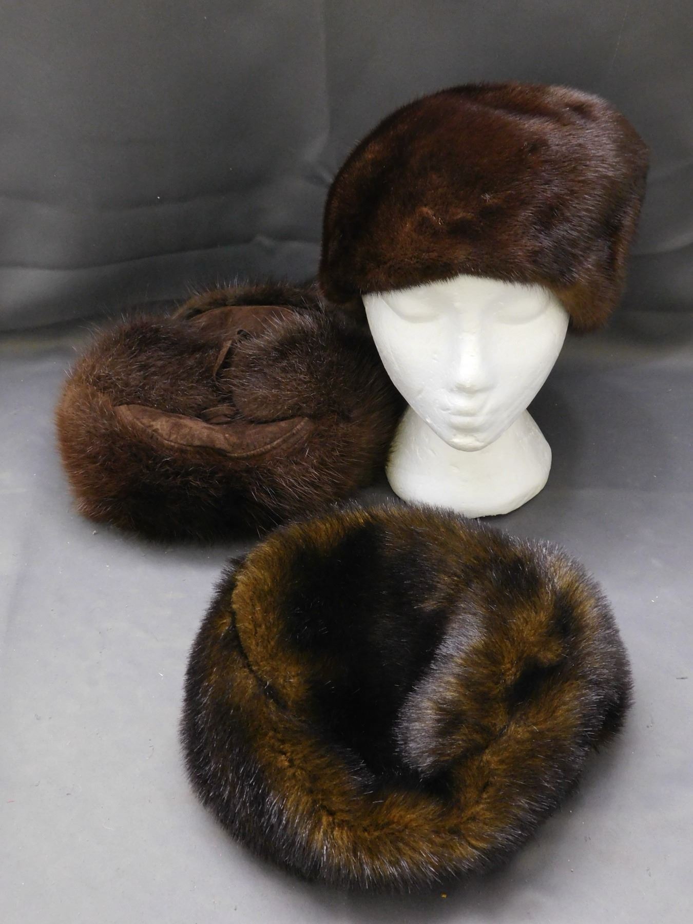 Lot of 3 Genuine Leather & Animal Fur Trooper, Trapper Ear Flap Hat ...