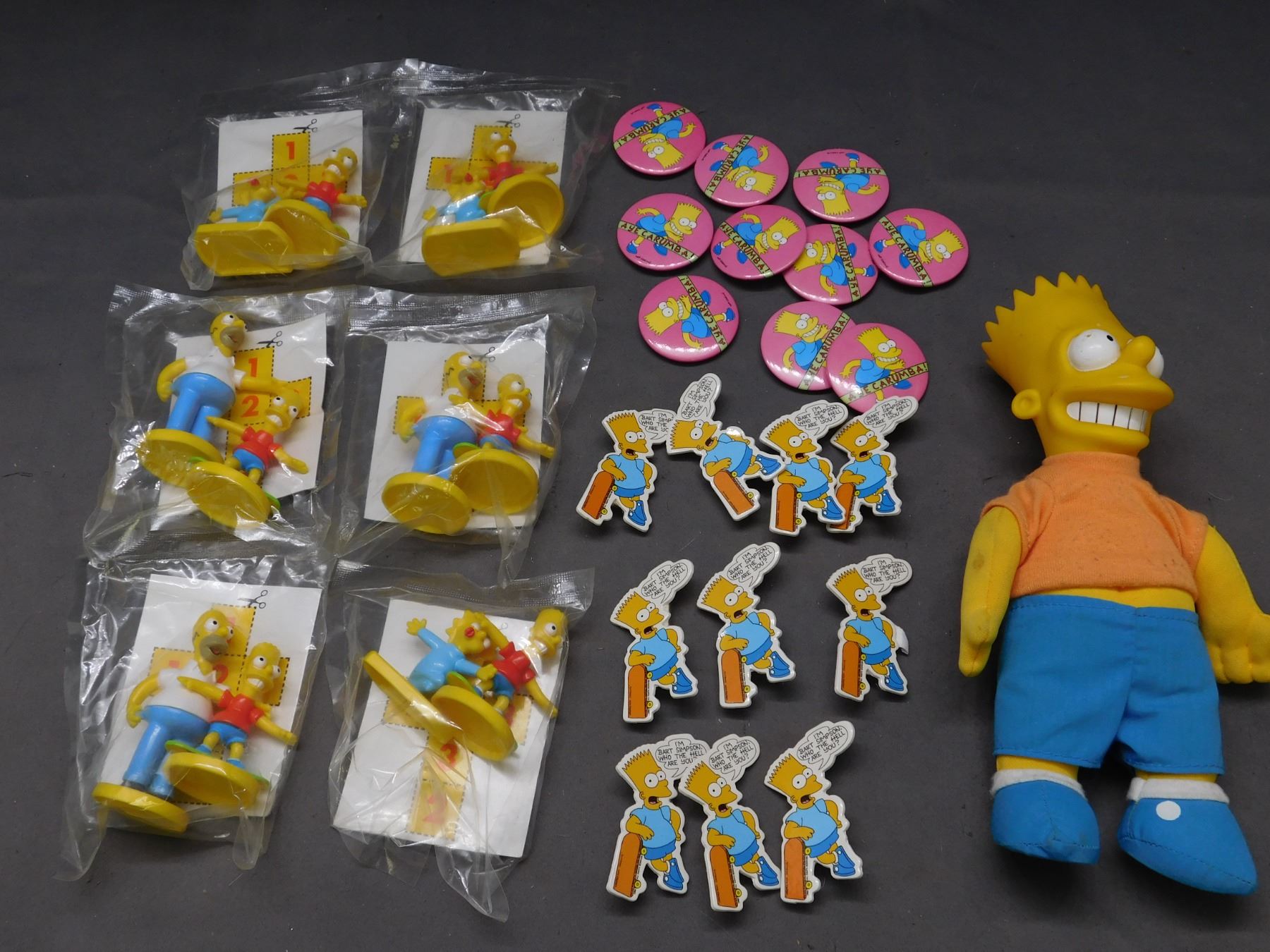 Lot of 27pcs The Simpsons Collectibles Plush Bart, Buttons, Pins ...