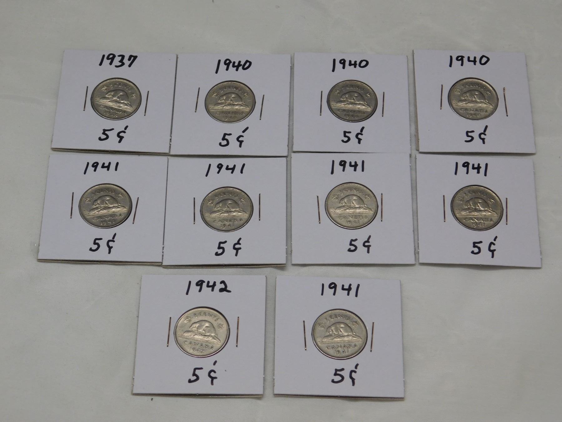 10 Canada Nickels 1937, 1940 , 1941, 1942