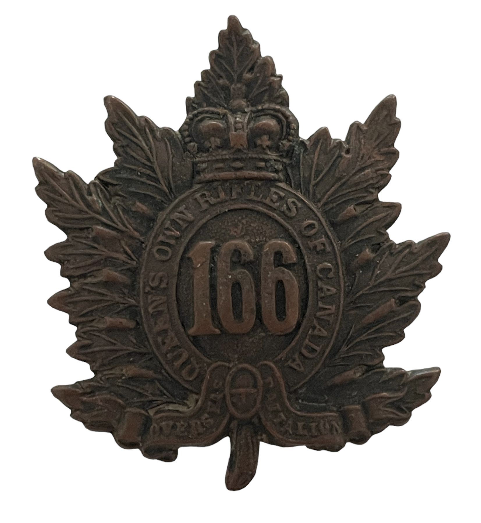 WW1 CEF 166th Battalion, Queens Own Rifles, Cap Badge