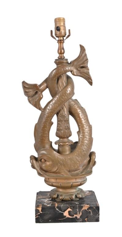 Bronze Medieval Dolphin Lamp
