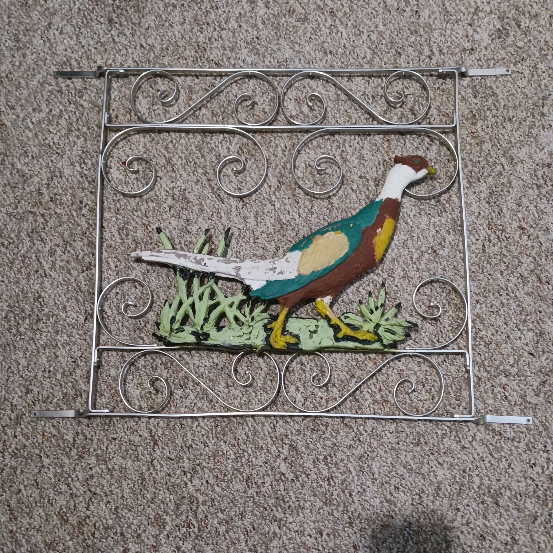 Antique Aluminum Screen Door Grate With Pheasant
