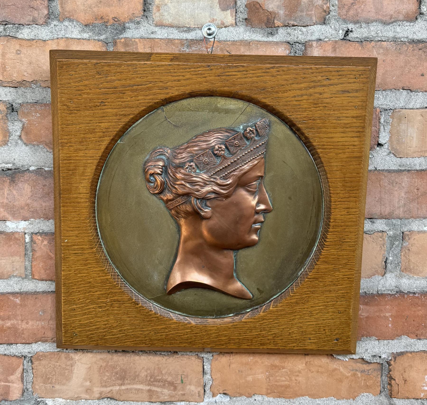 Antique Copper Relief Bust Of Queen Victoria