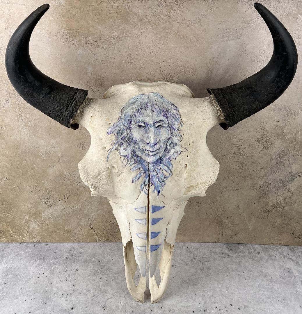 Charles Bear Montana Painted Buffalo Skull