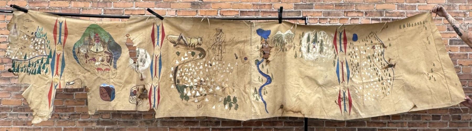 Antique Native American Indian Painted Story Cloth
