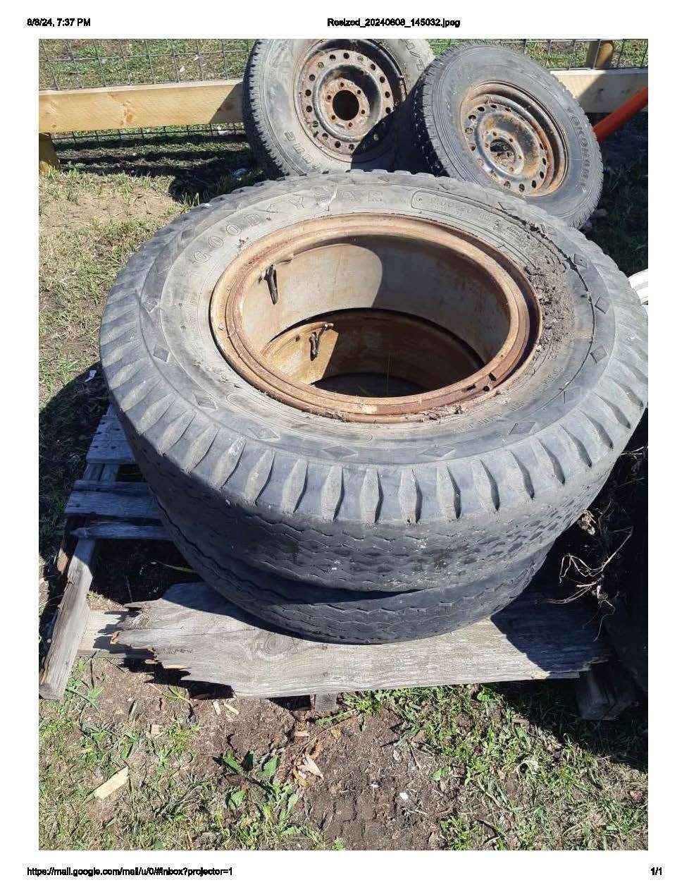 2 - Tires / Rims off 6500 GMC Grain Truck Split Rim (20-9)