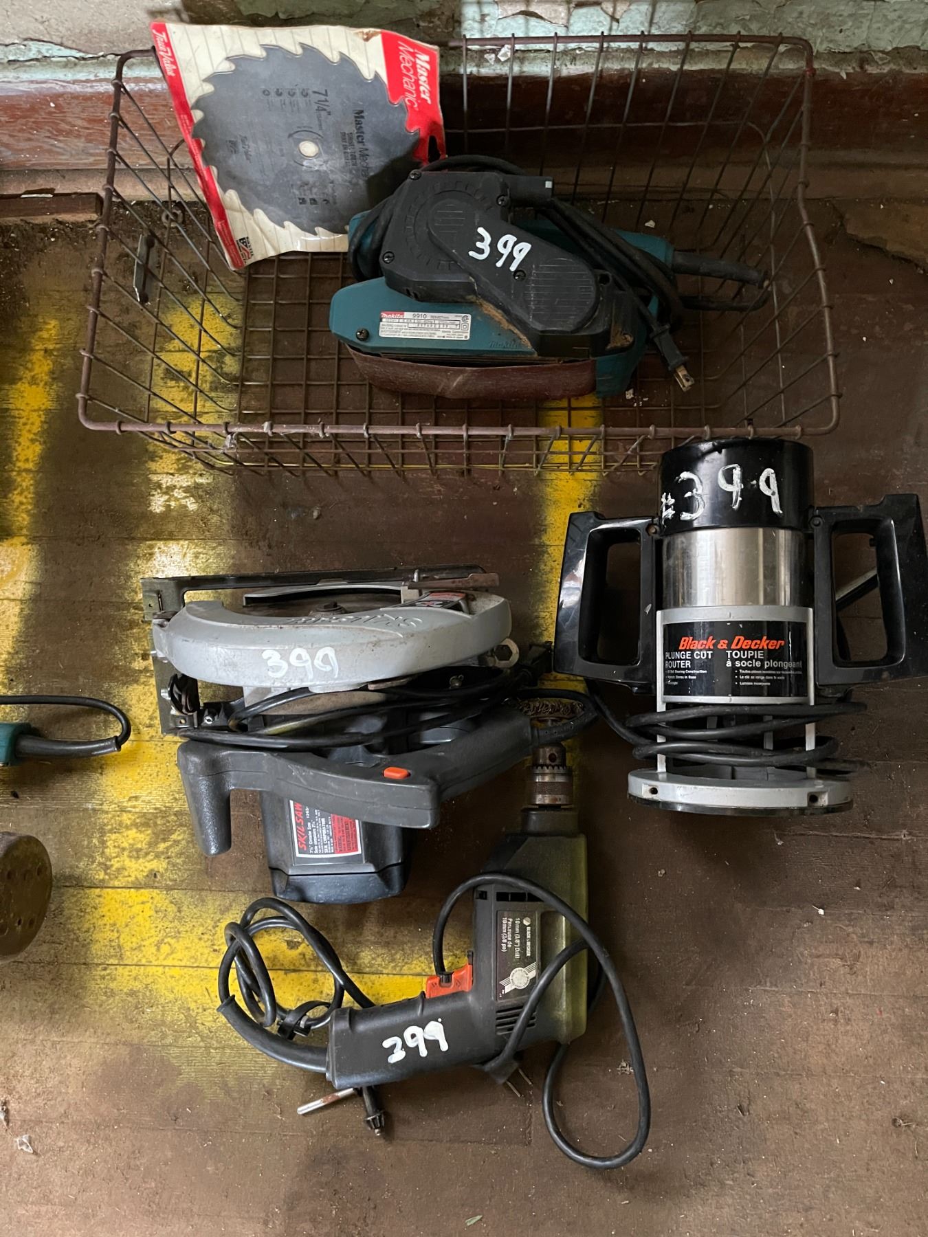 Router belt sander, elec. Drill, skill saw, working