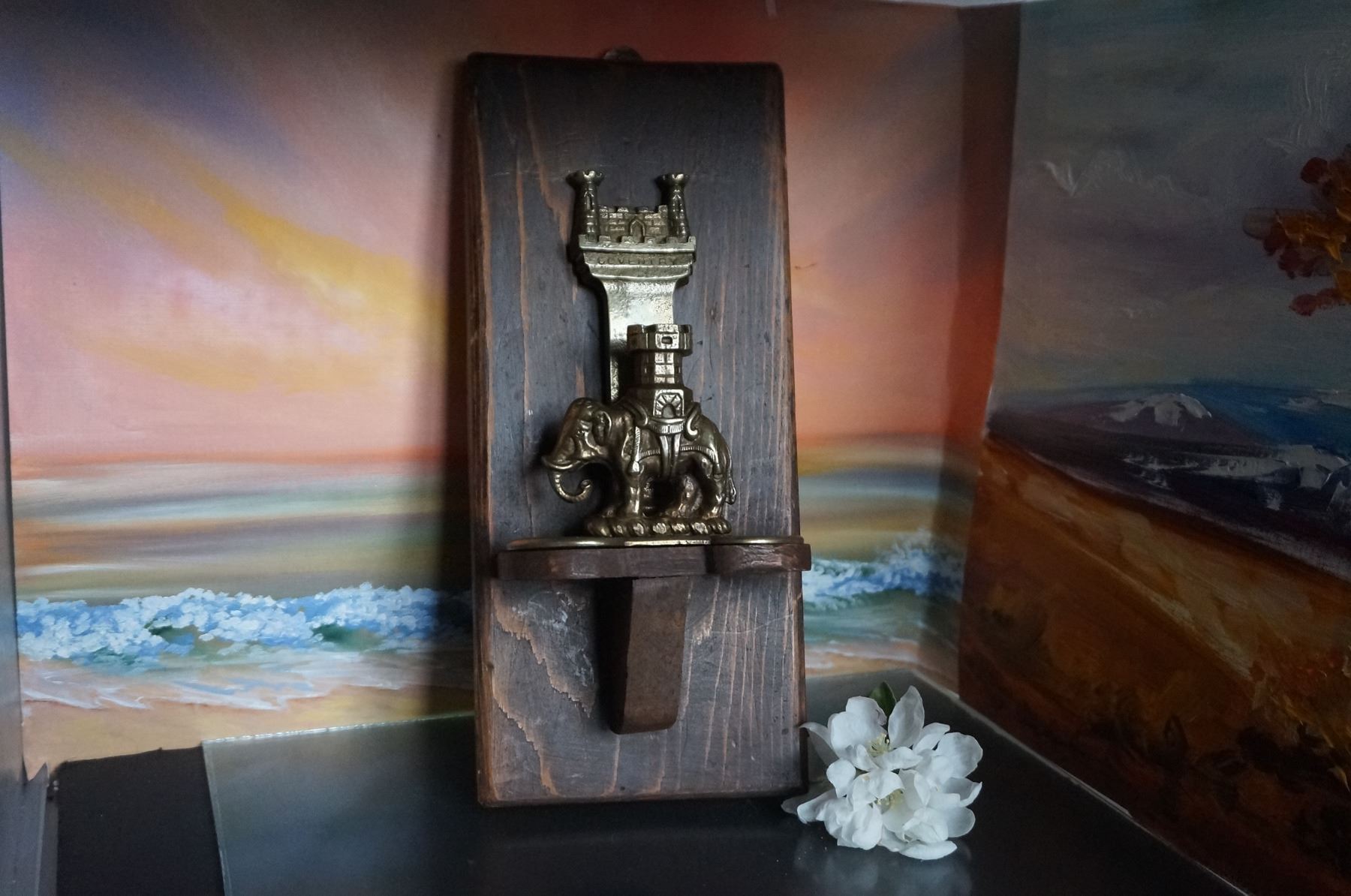 Vintage wood and brass elephant wall decor , Coventry