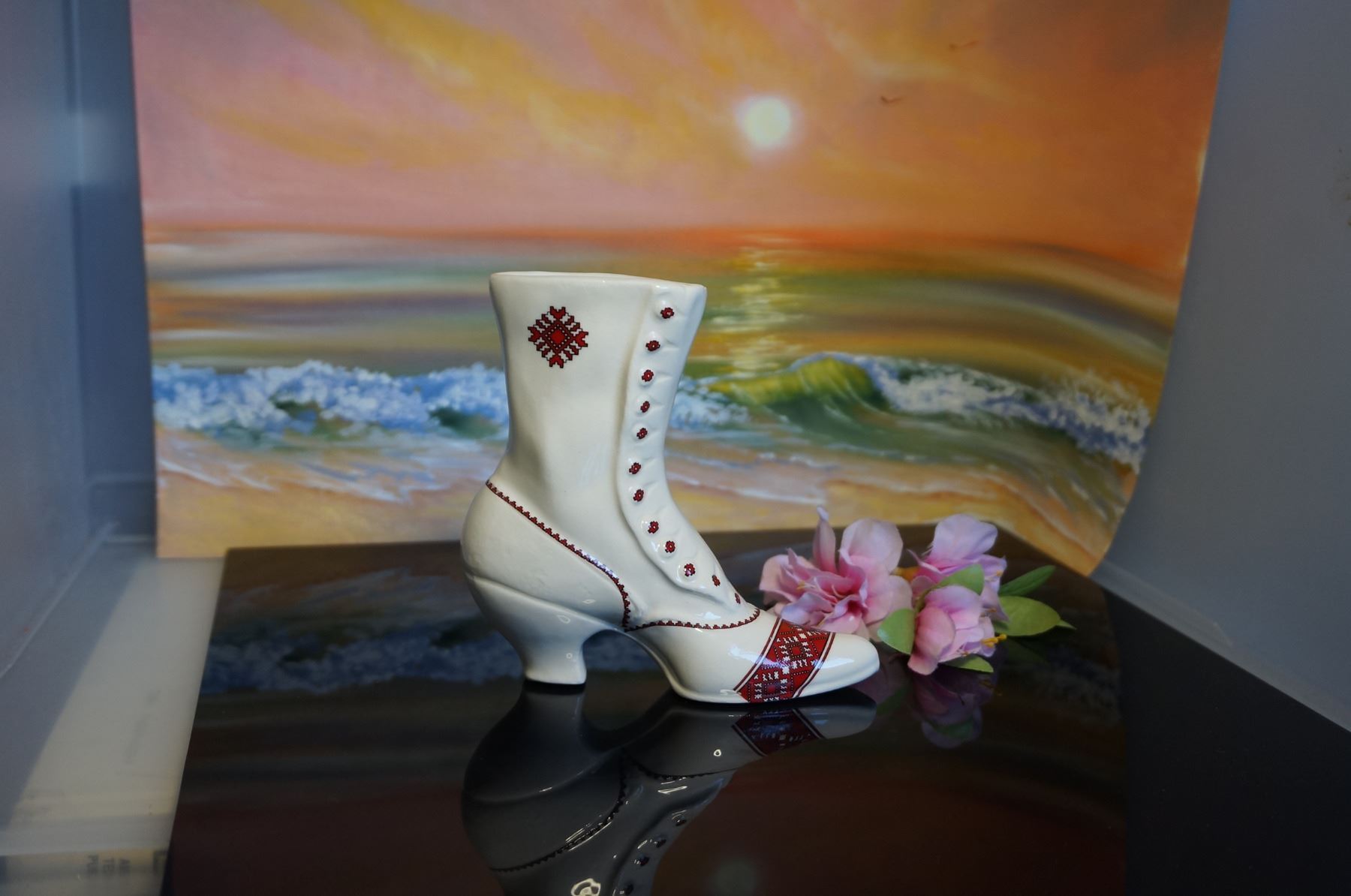 Vintage shoe shaped porcelain vase