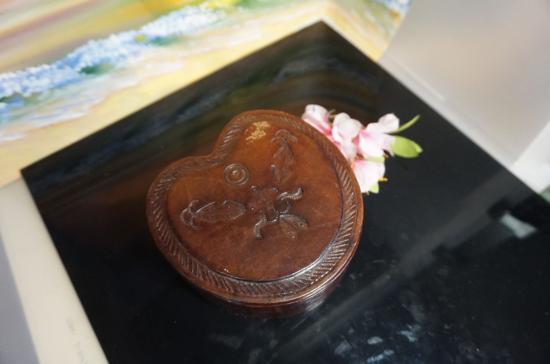 Vintage genuine Leather Jewelry Box Lidded Box Ornament wood box ...
