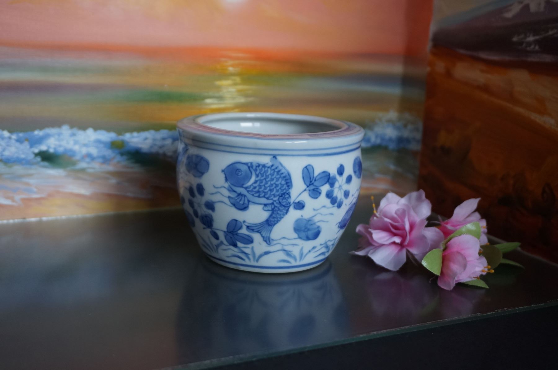 Blue White Footed Jardiniere PlanterBlue White Footed Jardiniere ...