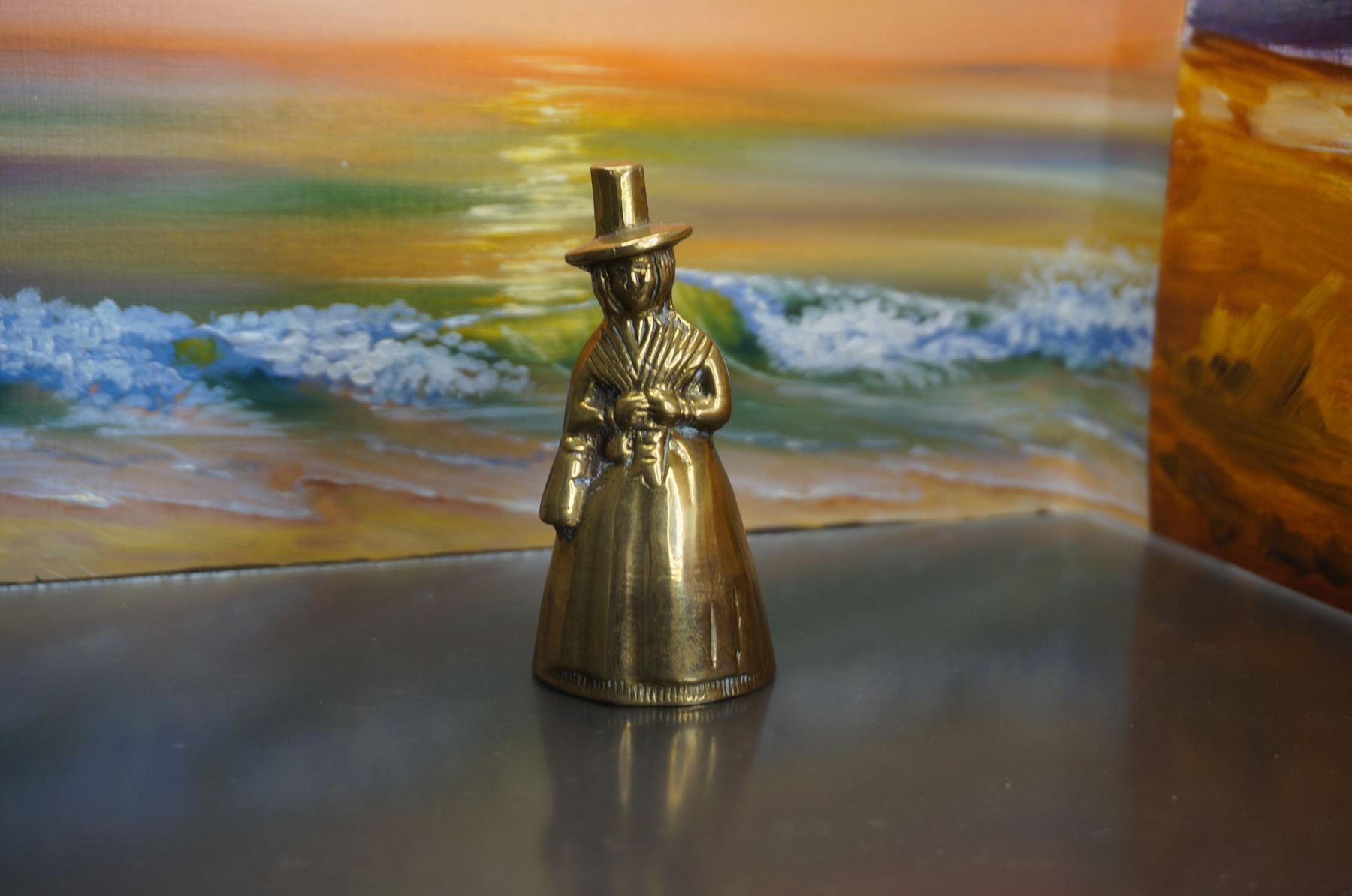 Vintage brass bell female figurine