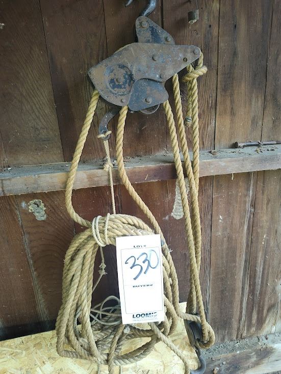Antique rope block and tackle pulley system