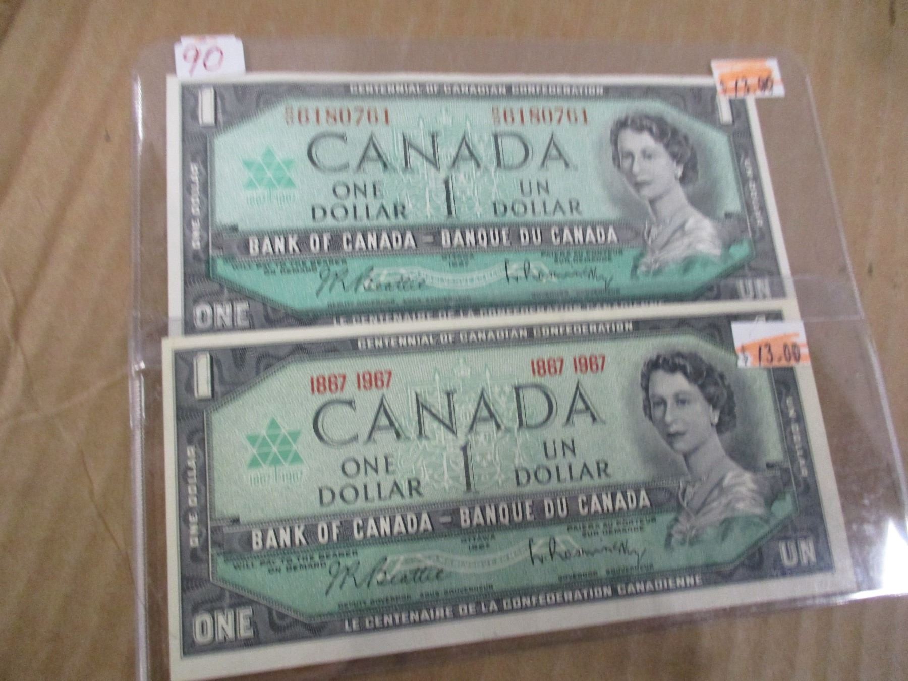 1967 CANADA CENTENNIAL DOLLAR BILLS (WITH SERIAL NUMBER & WITHOUT ...