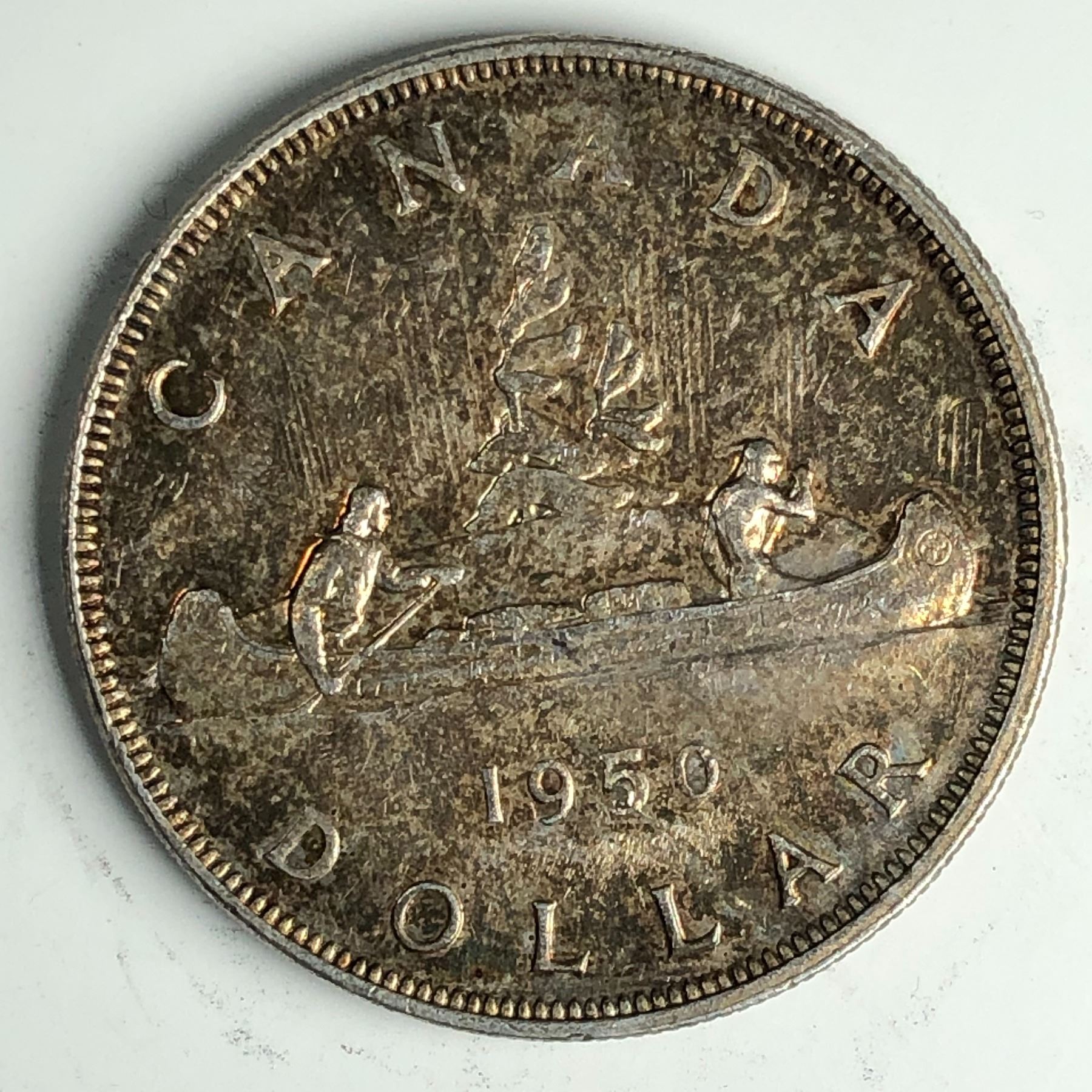 1950 SWL King George VI Canadian Silver Dollar Golden Rainbow Tones DBL-HP