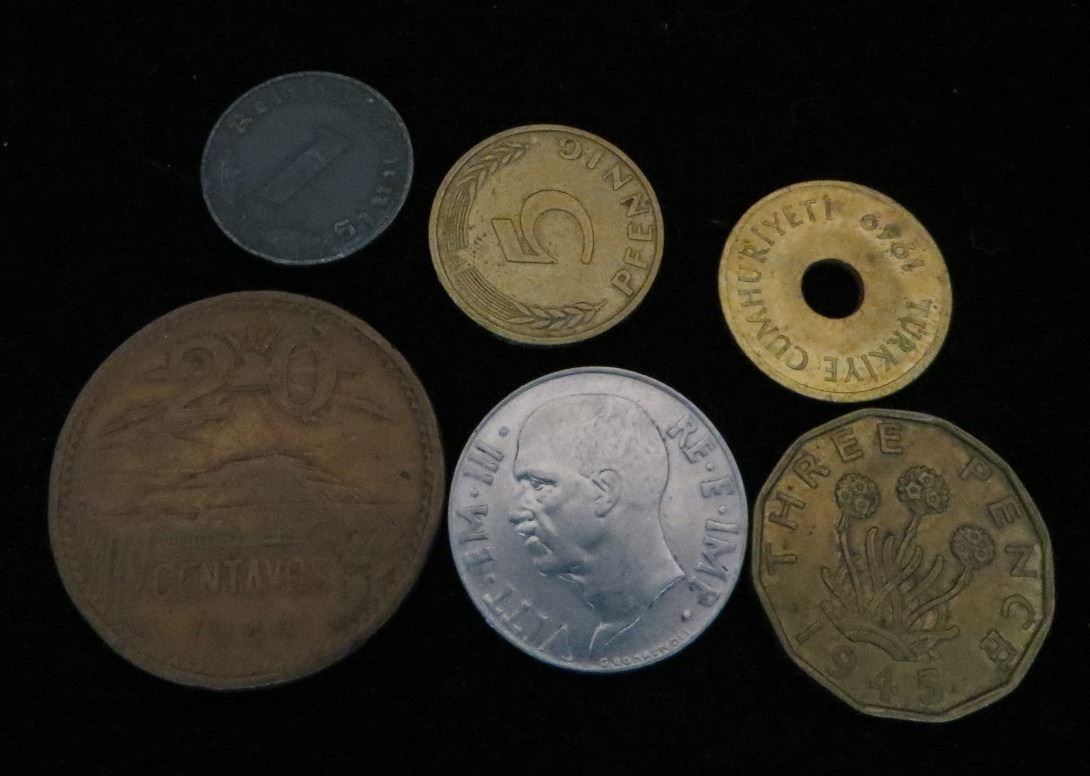 1940's World Coin Lot 1949 Dutch 5 Pfennig, 1945 Three Pence, 1944 ...