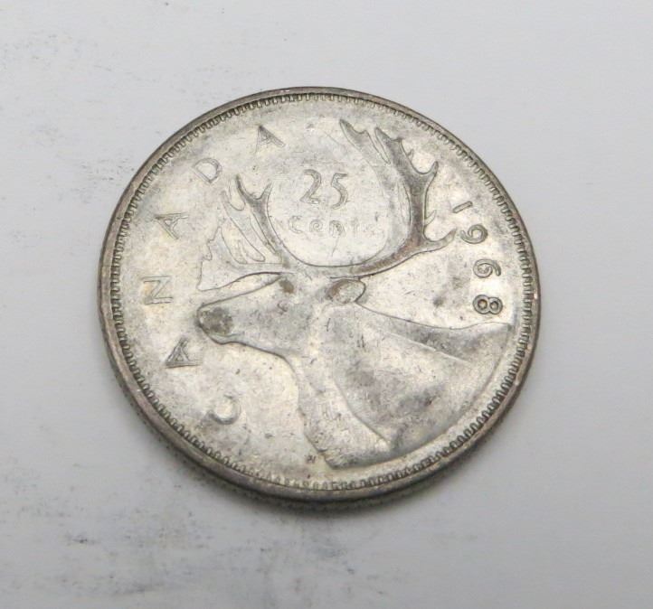 1968 Canadian Silver Quarter (non-magnetic)