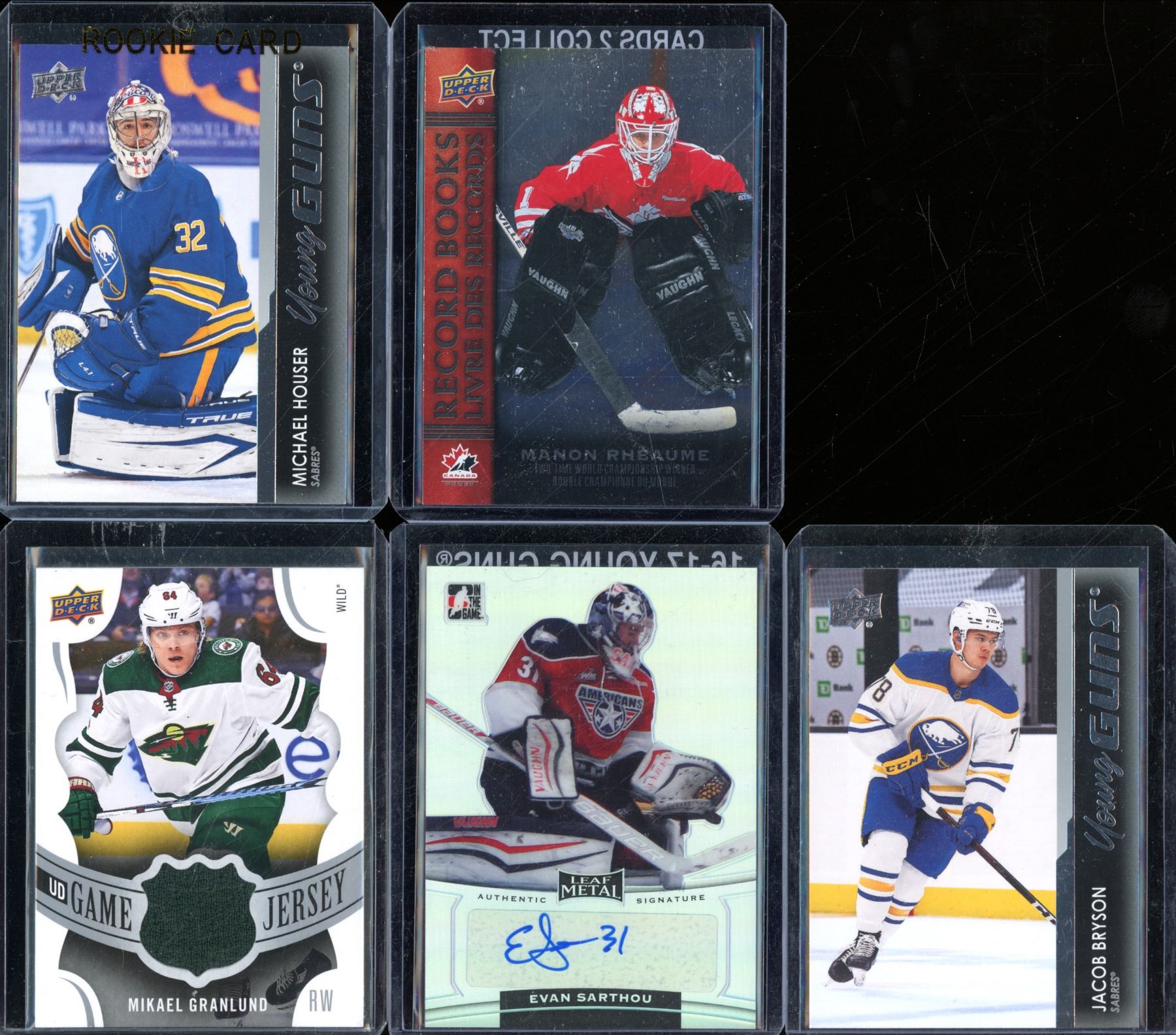 5 Hockey Cards Michael Houser YG, Manon Rheaume, Mikael Granlund, Jacob ...