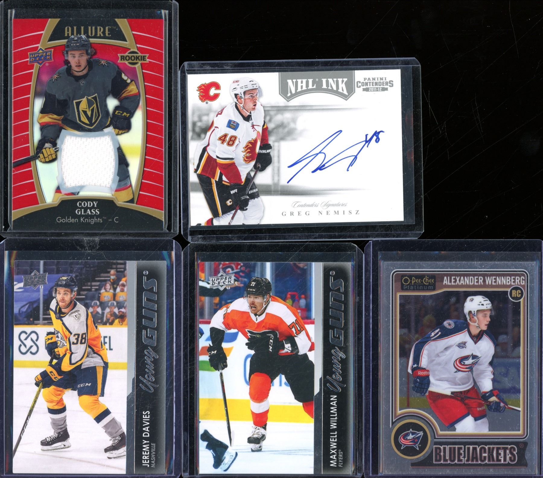 5 Hockey Cards Cody Glass, Alexander Wennberg, Maxwell Williams, Jeremy ...