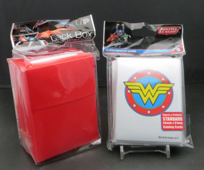 New Ultra Pro Red 80 Card Deck Box & Pack of 65 Wonder Woman Card Sleeves
