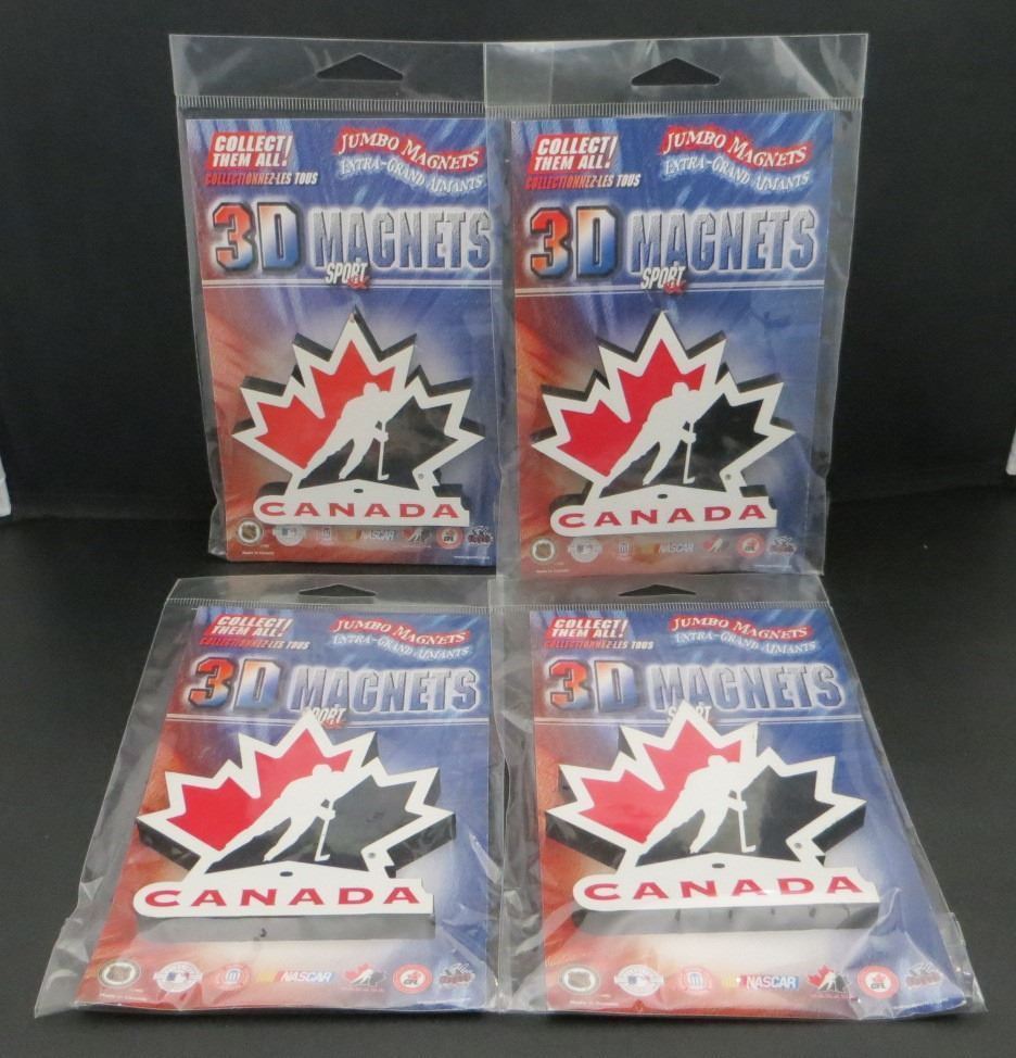 4 New Team Canada Hockey 3D Jumbo Magnets 4" x 4"