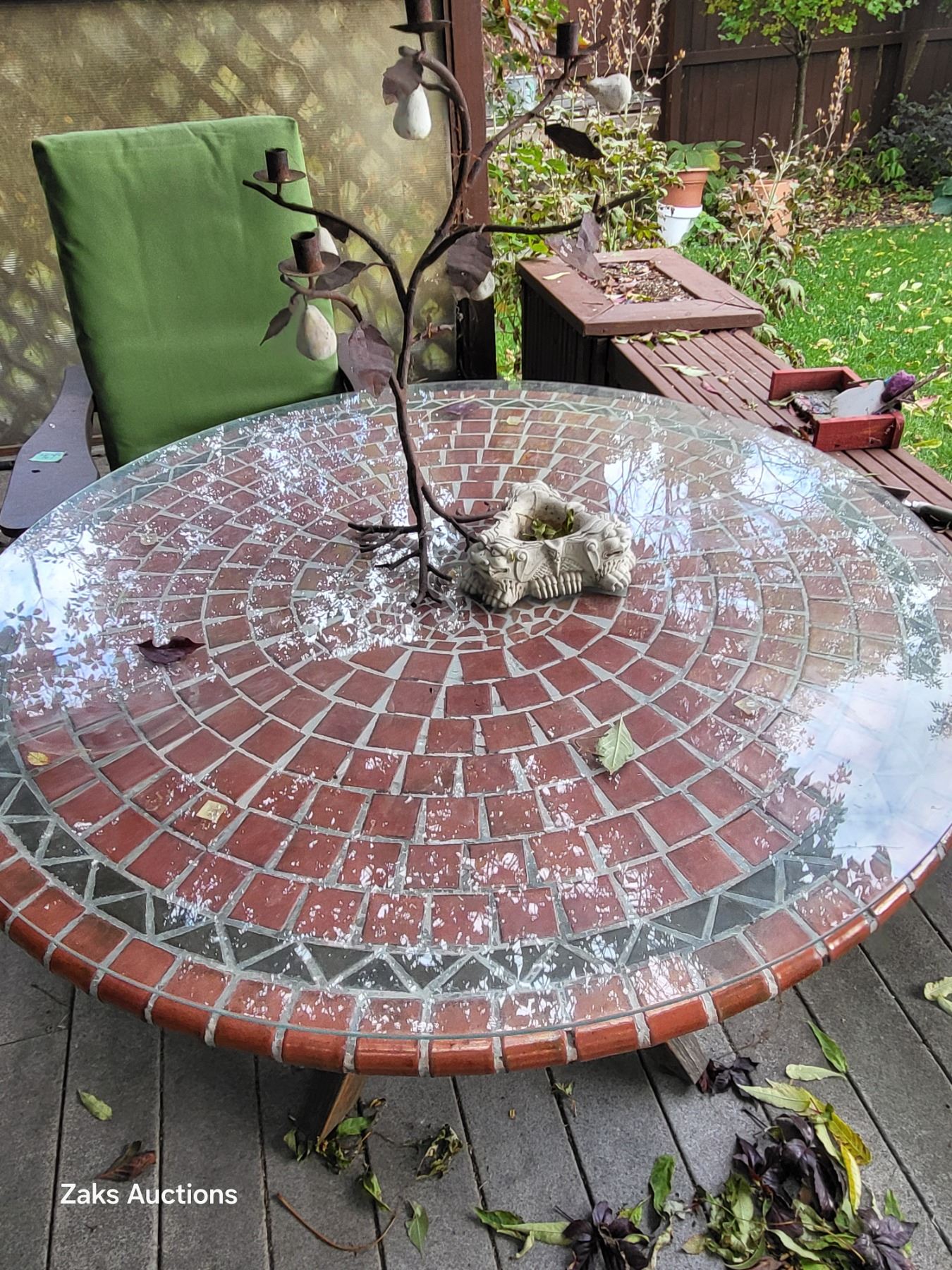 Gorgeous Sturday and Heavy Mosaic Tiled Patio Table with Glass Top and ...