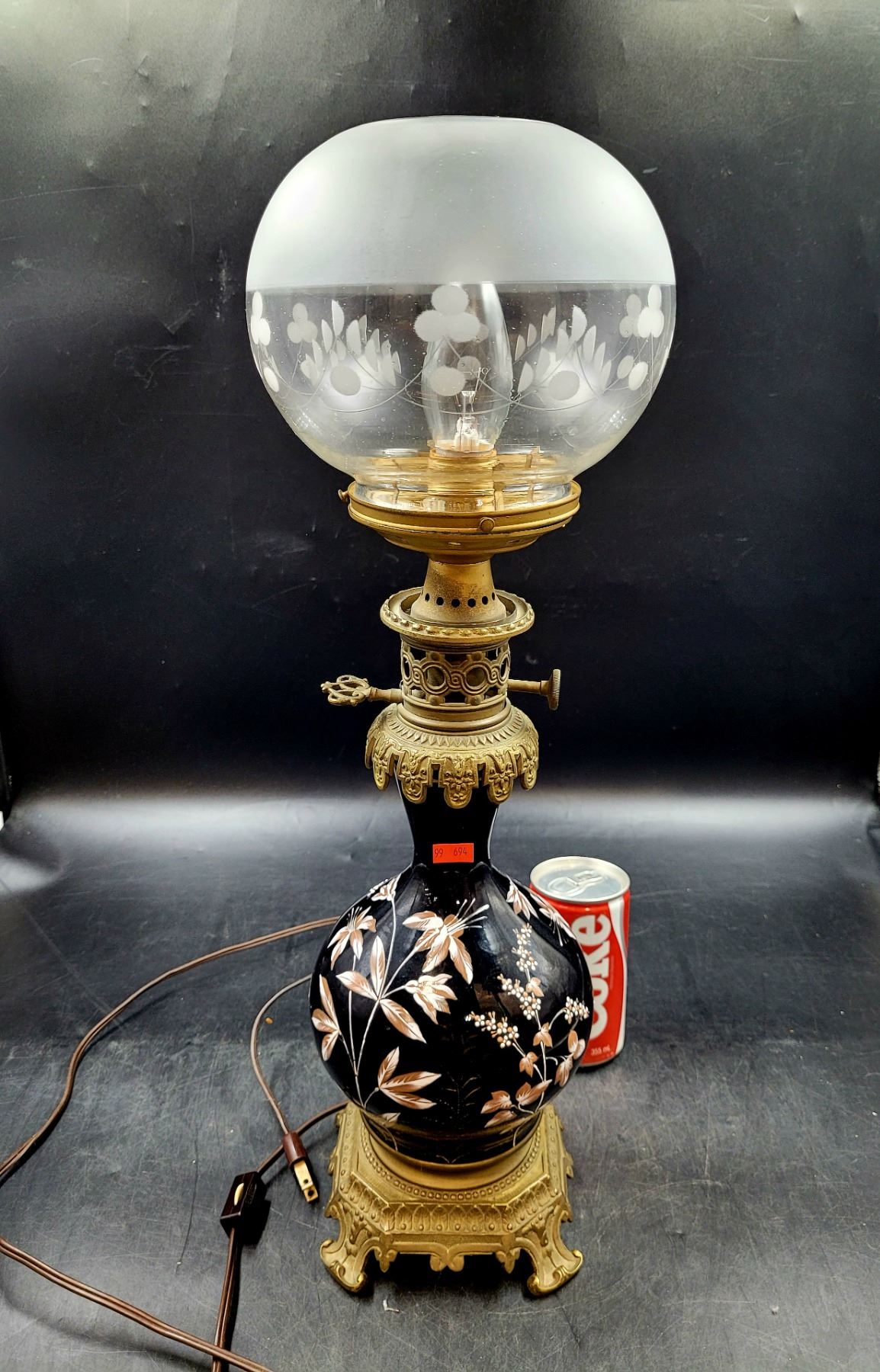 Antique Brass and Porcelain Hand Painted Lamp