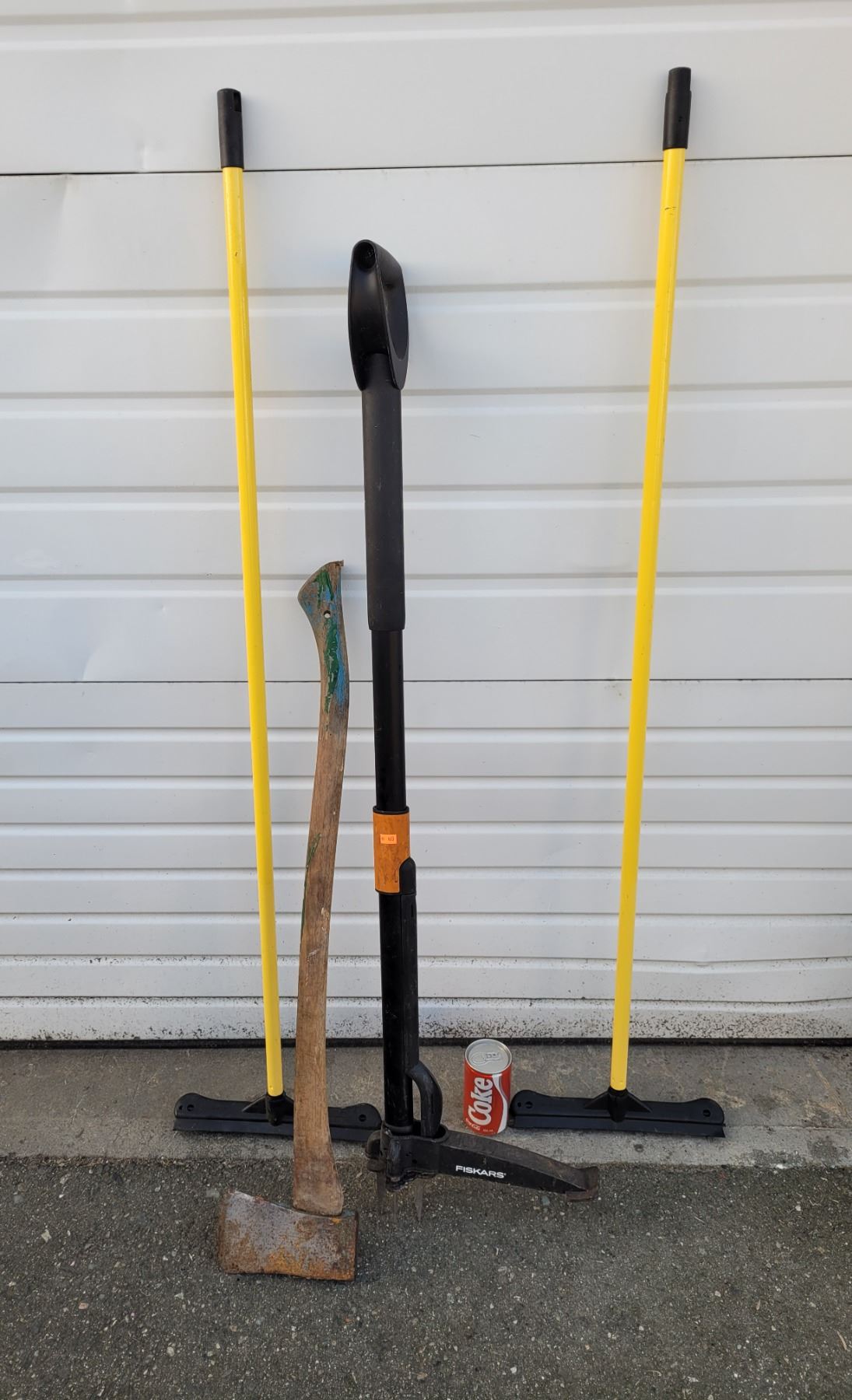 Rubber Brooms, Axe, & Weed Puller