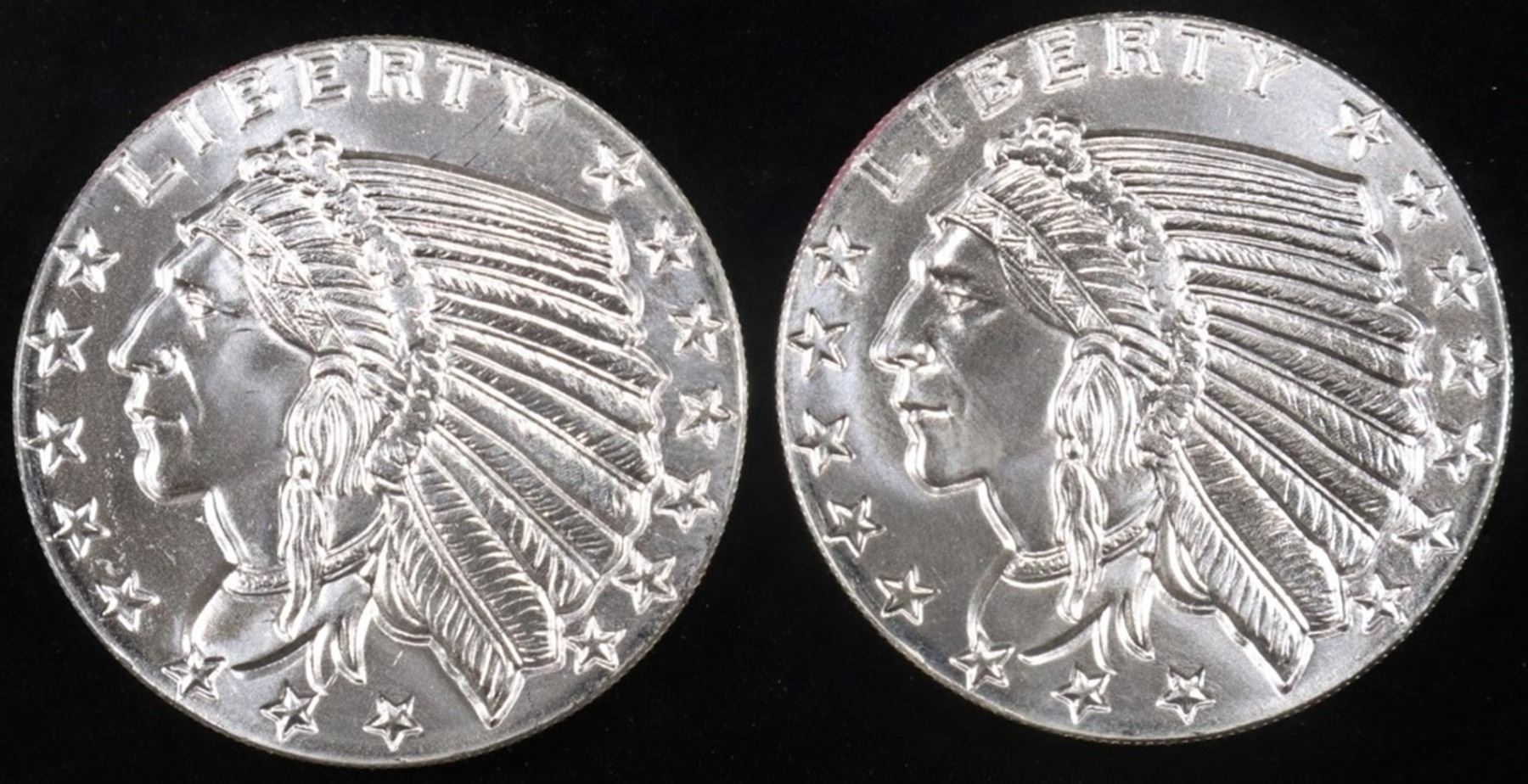 (2) 1 OZ .999 SILVER INDIAN DESIGN ROUNDS