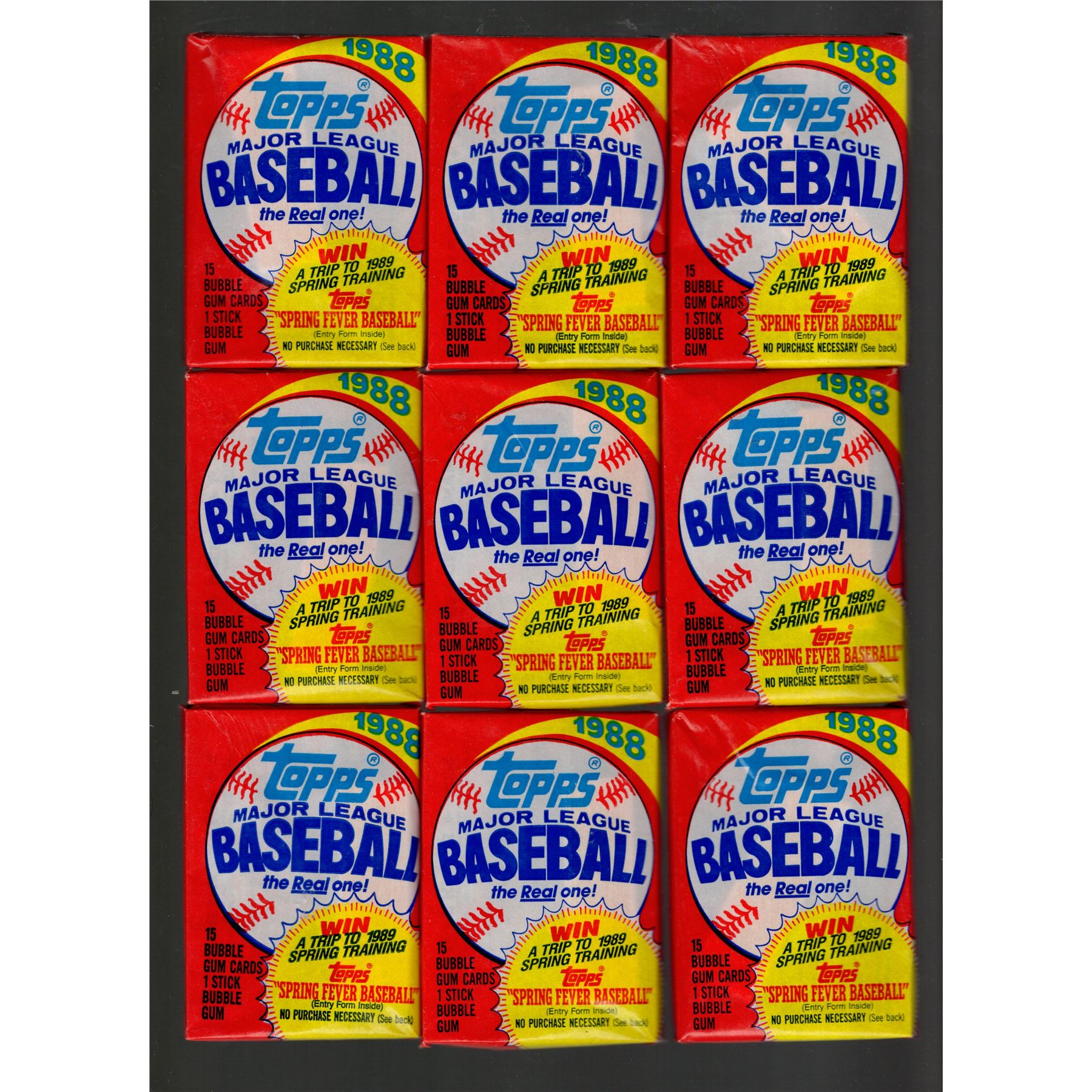 9 Count: 1988 Topps Series 1 Baseball Retail Box Packs