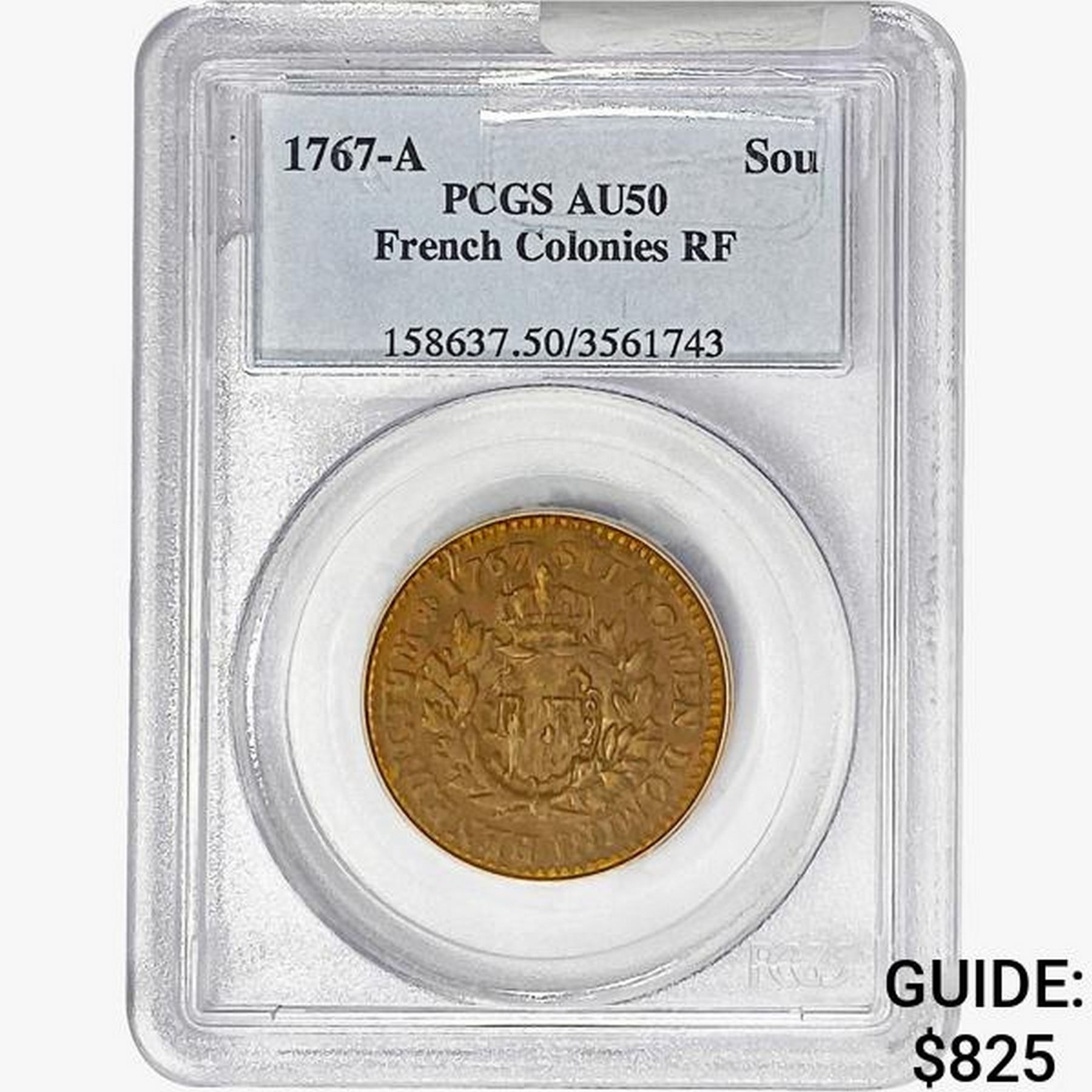 1767-A Sou French Colonies RF PCGS AU50