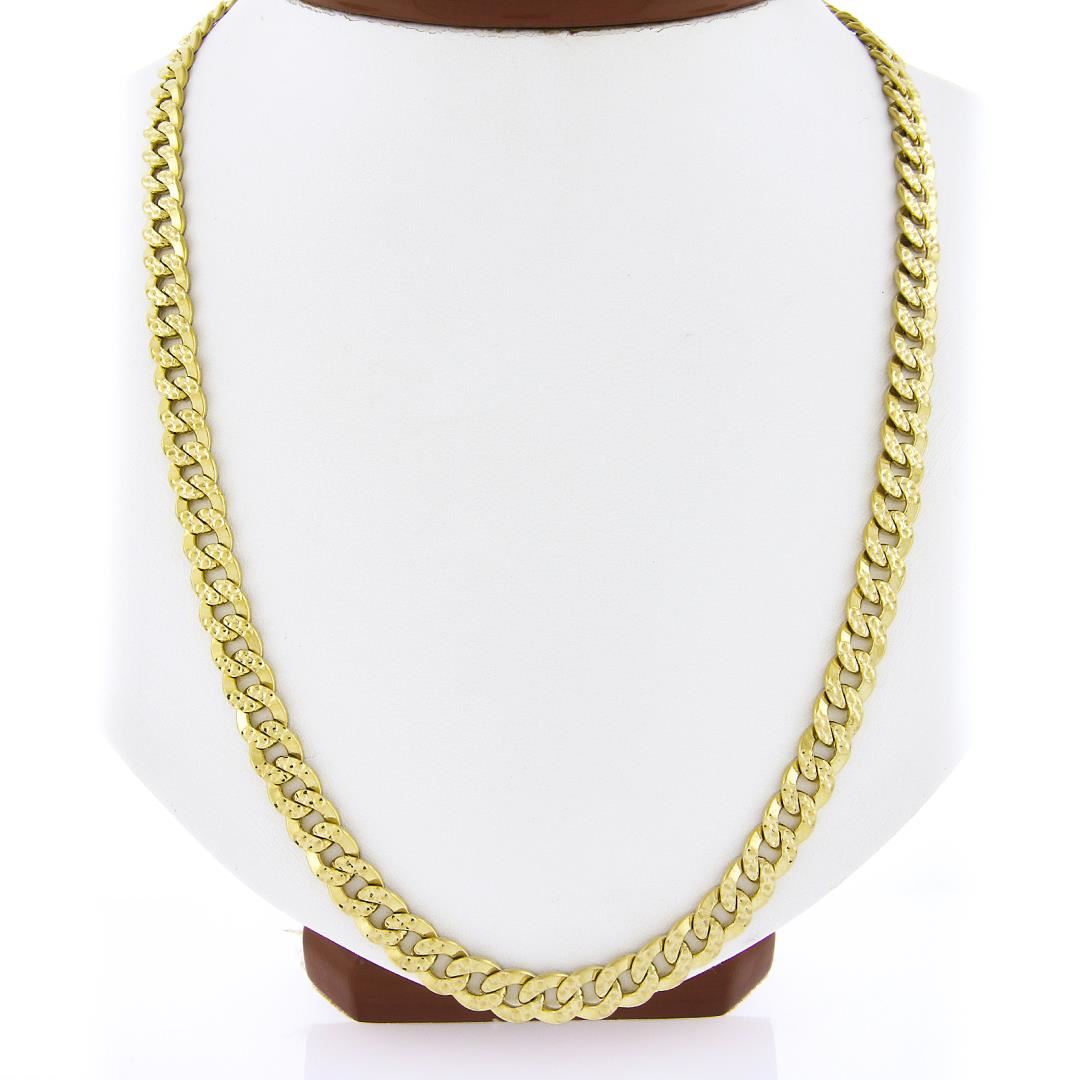 Italian 14k Gold 7mm Cuban Curb Link Dotted Texture Polished 20 Chain ...