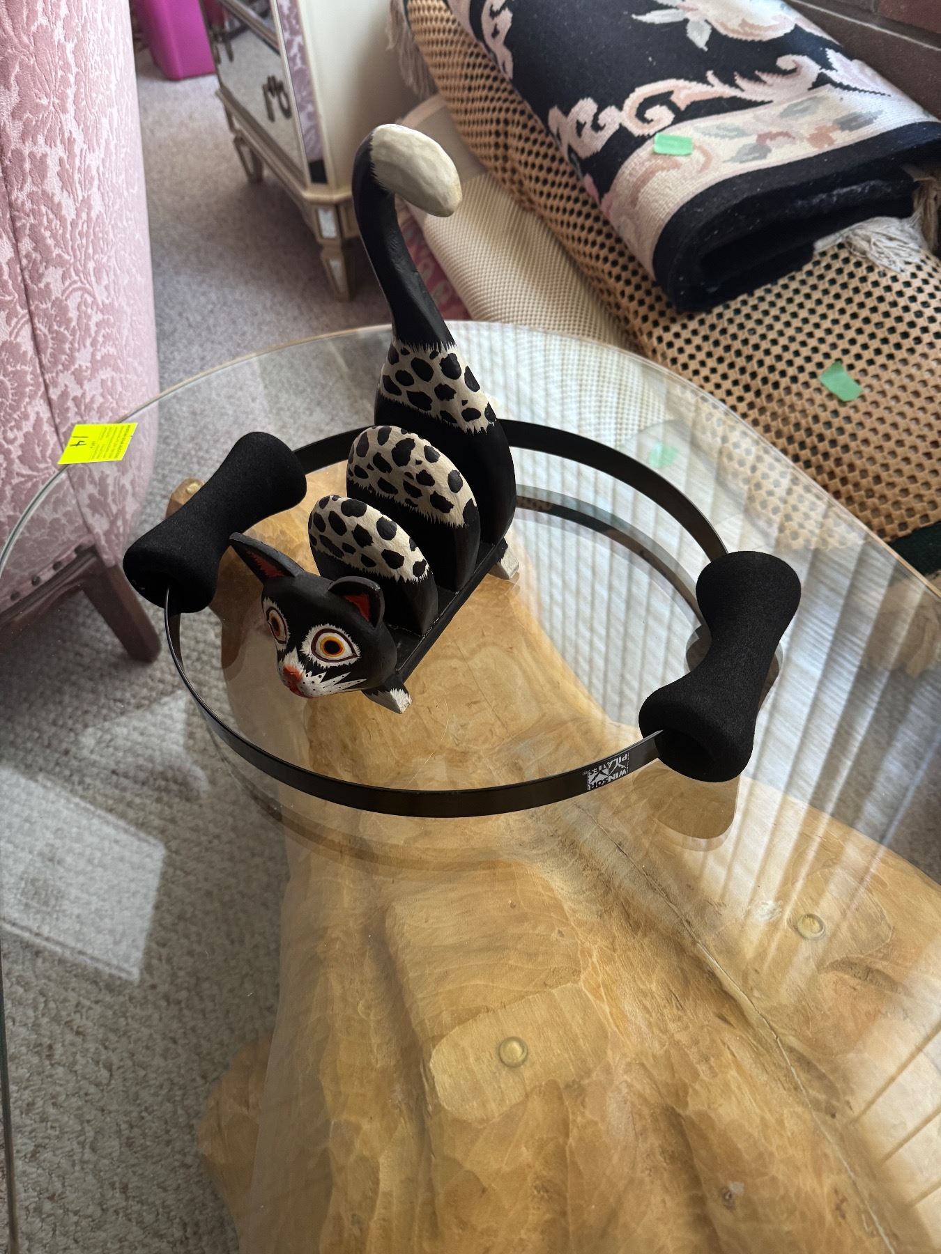 Pilates exercise item, and cat decor