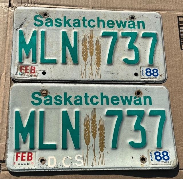 1988 Pair of Saskatchewan License Plates - Schmalz Auctions