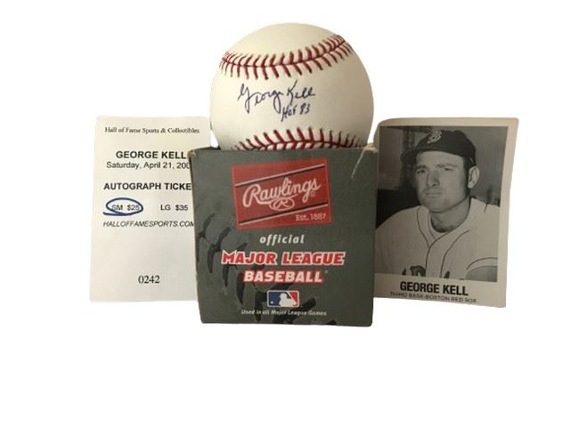 George Kell Signed Baseball, Trading Card and Signed Ticket