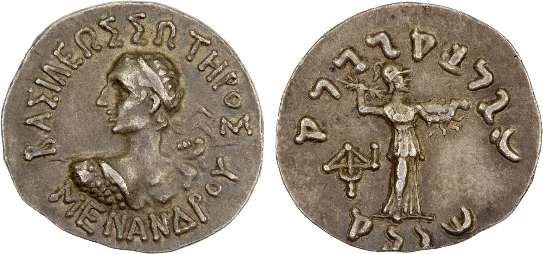 BACTRIA: Menander I, ca. 155-130 BC, AR drachm (2.45g), Choice VF ...