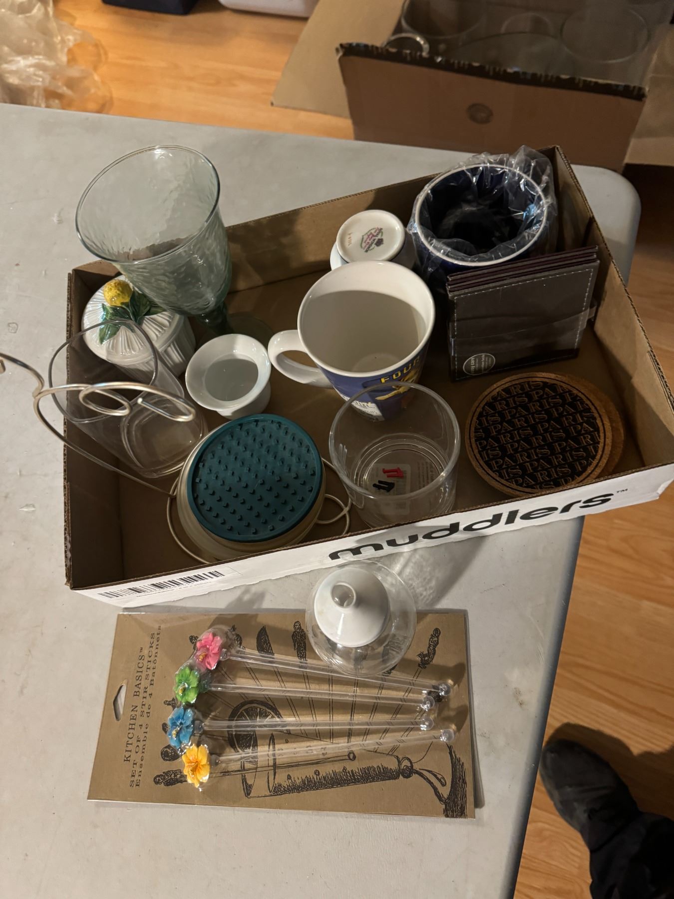 Stir sticks, kitchen, items, posters, etc.