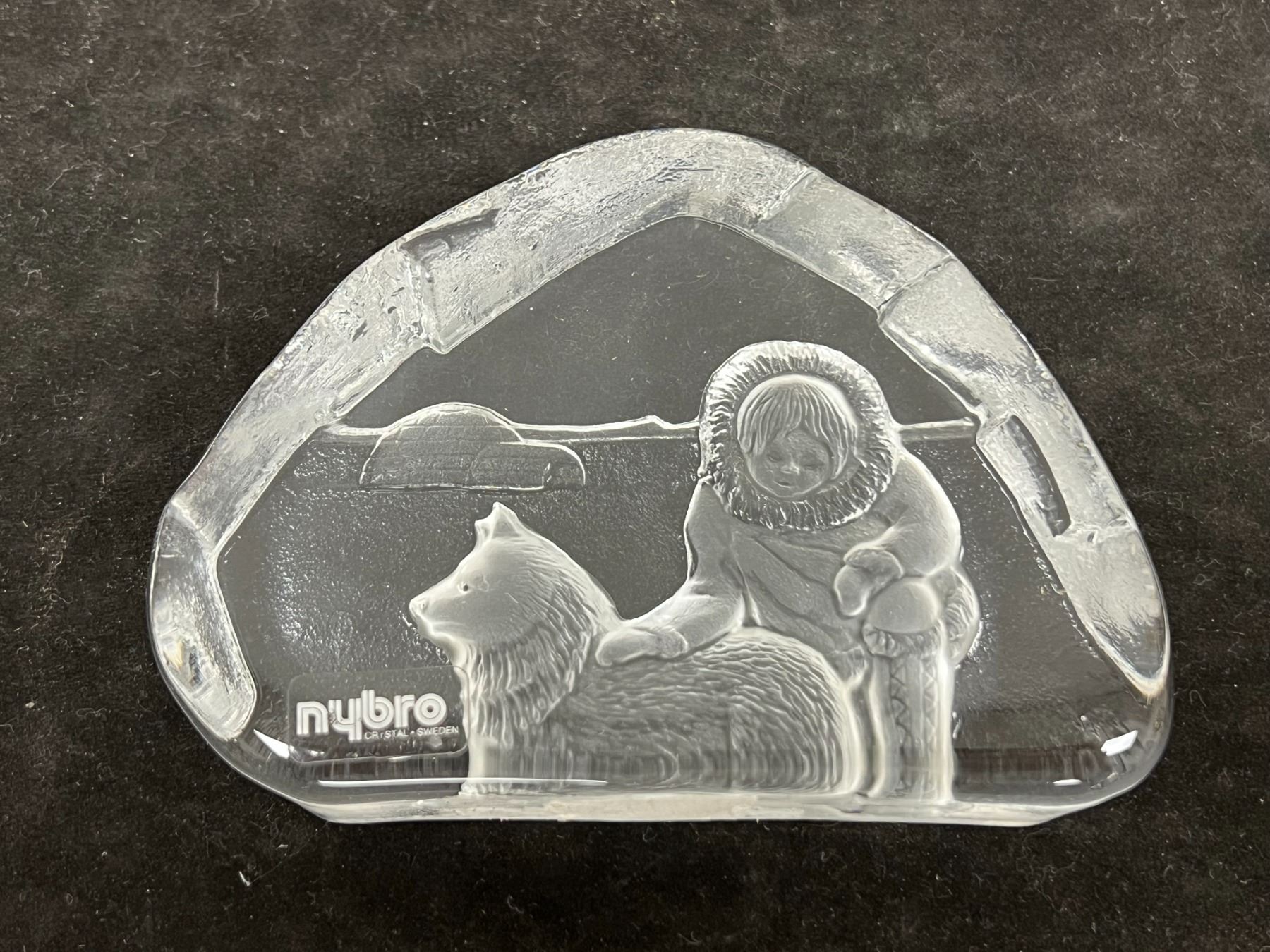 Nybro Sweden Igloo Husky Art Glass Paperweight - Approx: 4.5"W