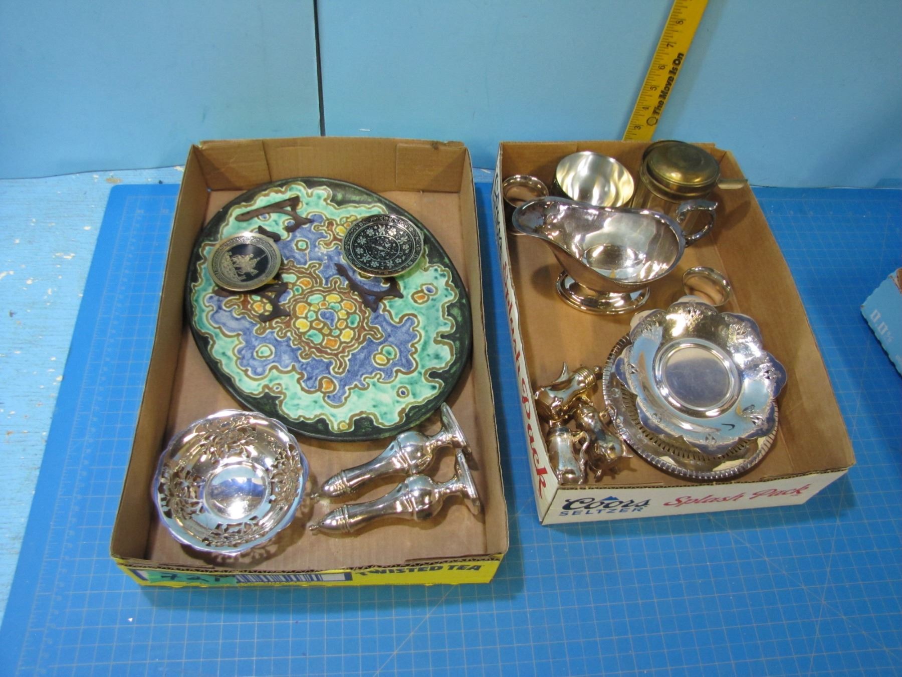 Salt and pepper shakers and other metal table wear
