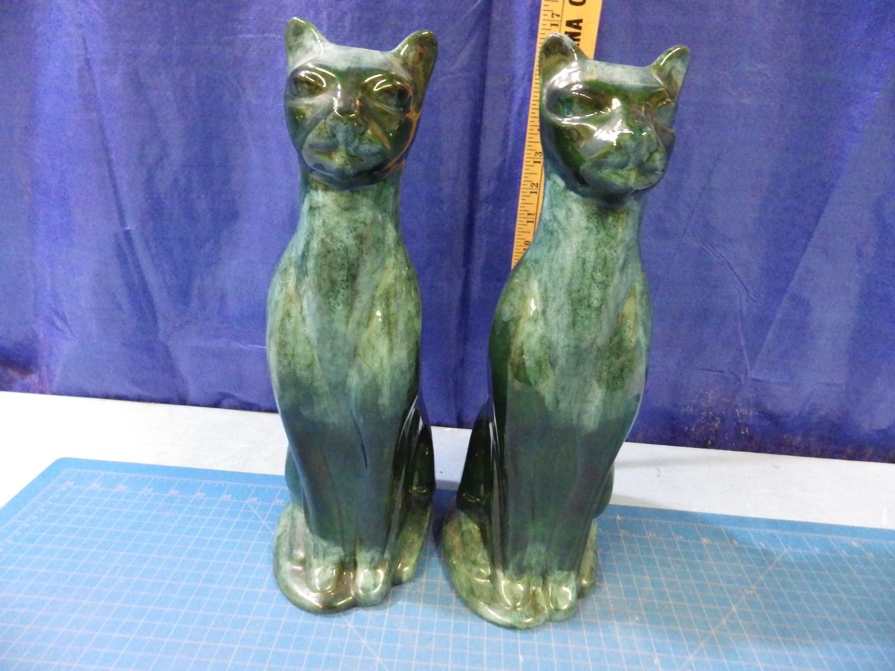 larger Pair of Blue Mountain Pottery Cats